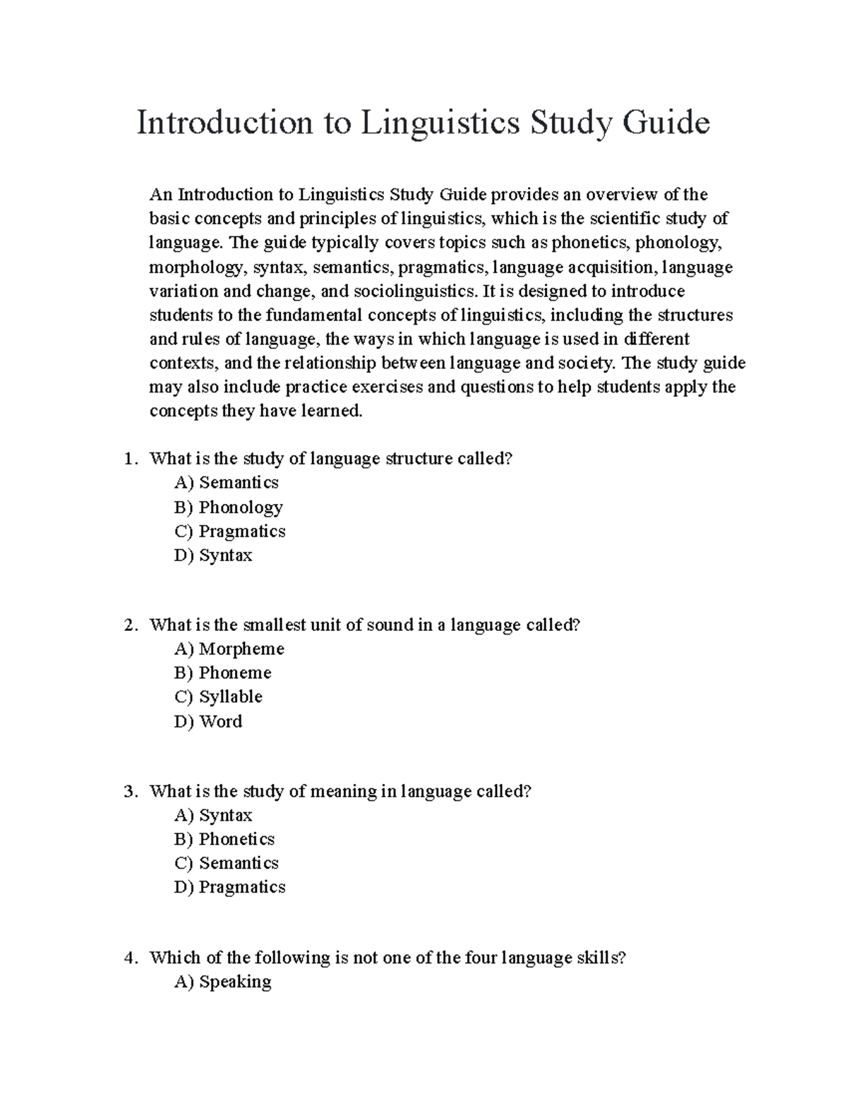 Introduction to Linguistics Study Guide - The guide typically covers ...