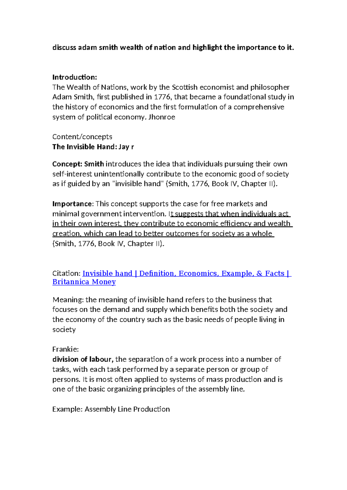 Adam smith wealth of nation - Introduction: The Wealth of Nations, work ...