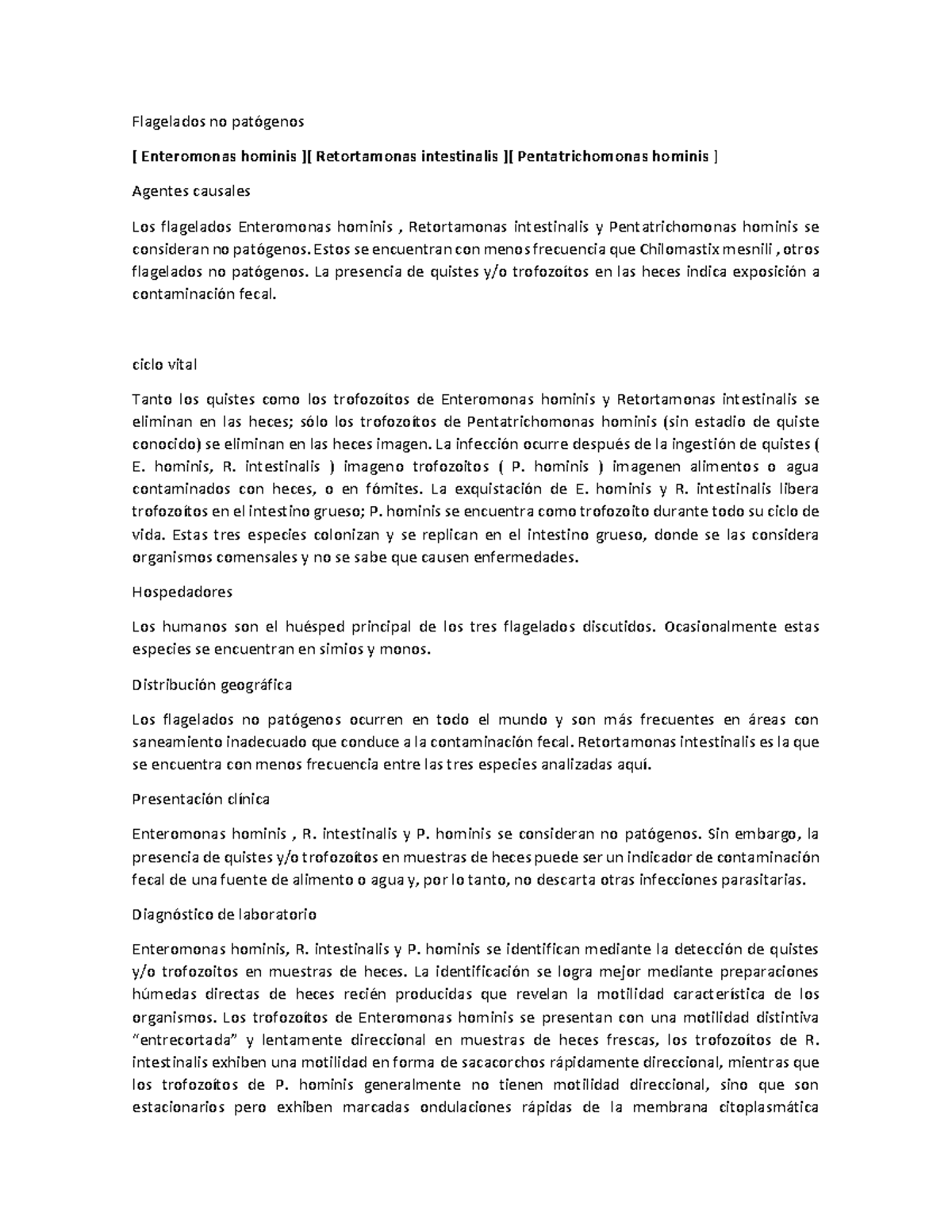 Flagelados comensales - Flagelados no patógenos [ Enteromonas hominis ...