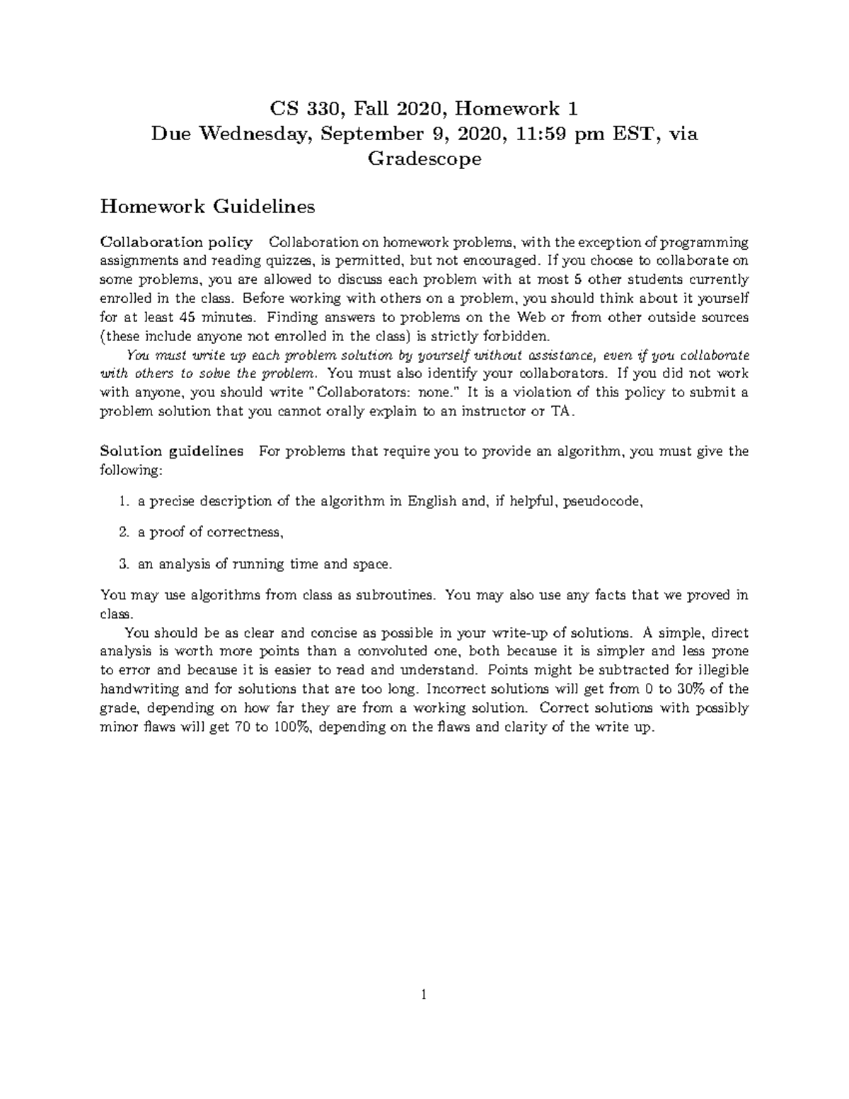 CS330 F20 hw1 basics - Algorithms - CS 330, Fall 2020, Homework 1 Due ...