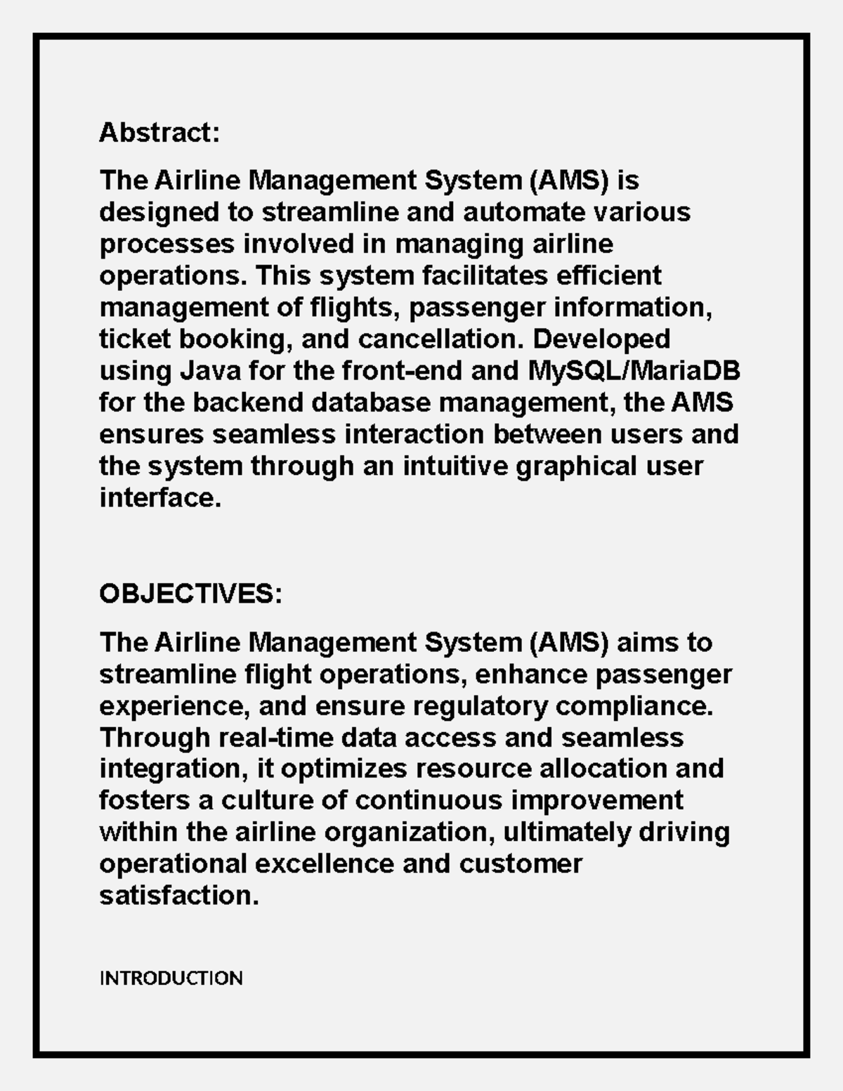 Ams - airline management system - Abstract: The Airline Management ...