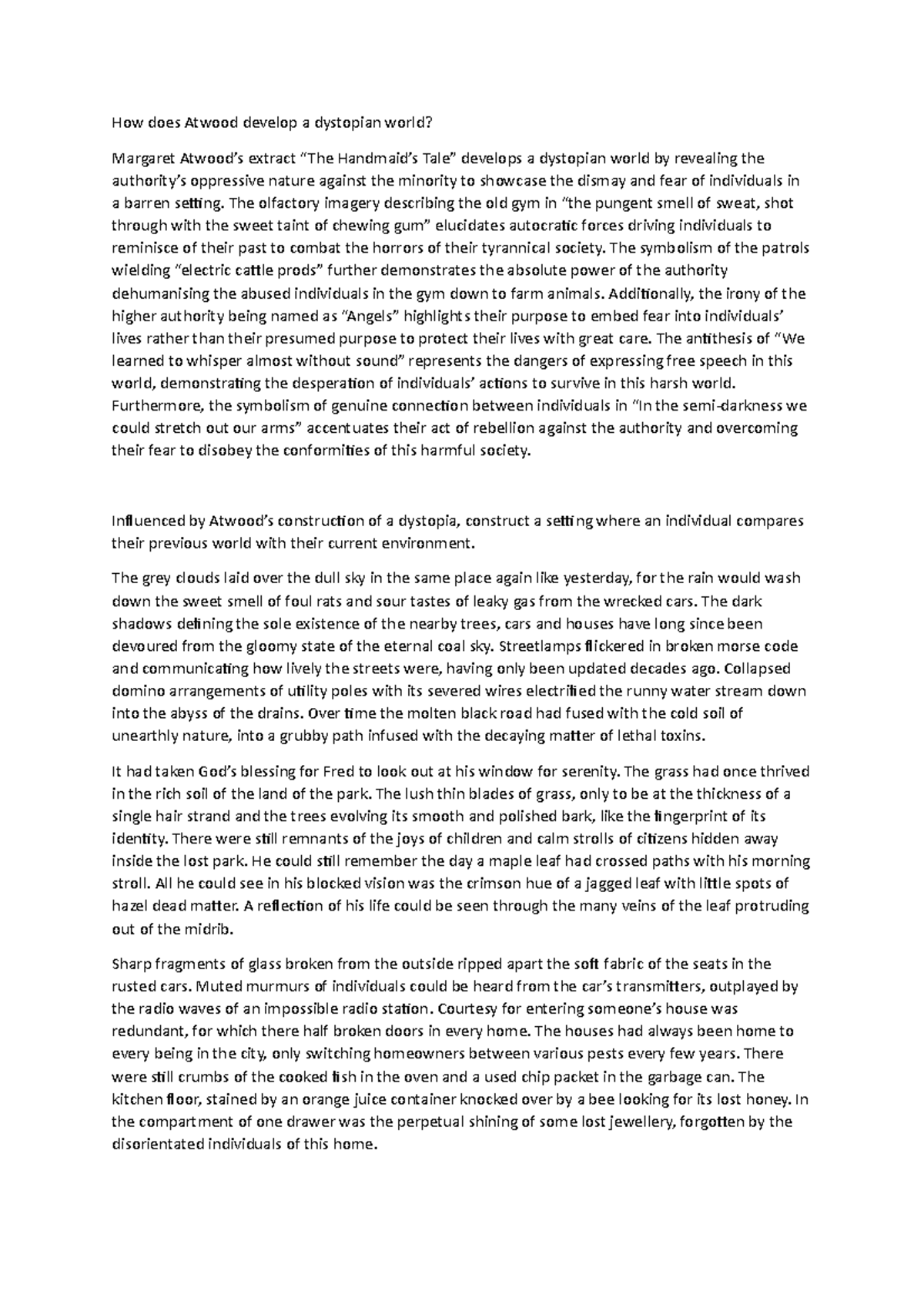 Dystopia Practice - How does Atwood develop a dystopian world? Margaret ...