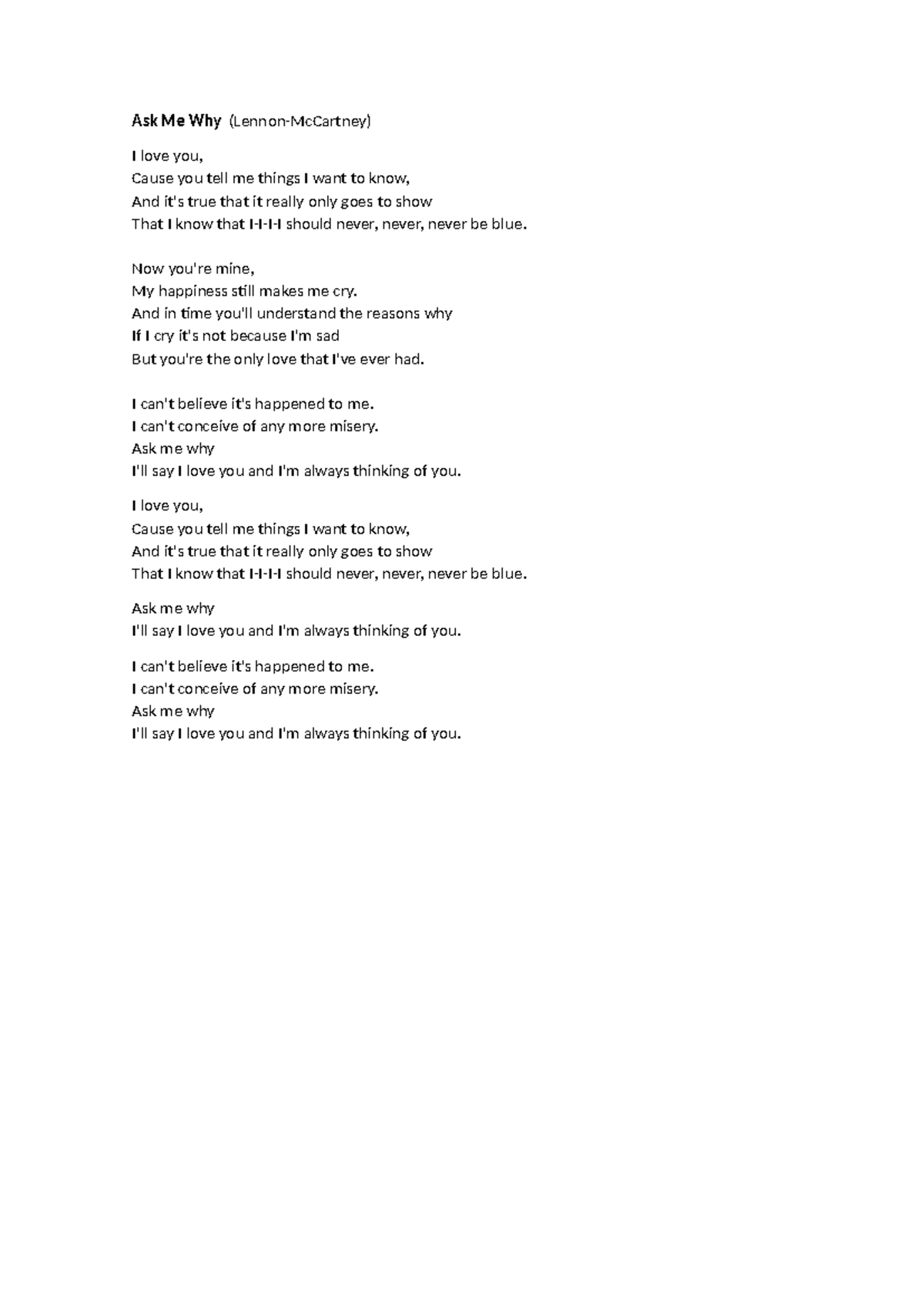 Ask Me Why lyrics - Practicar pronunciación. significados, gramática ...
