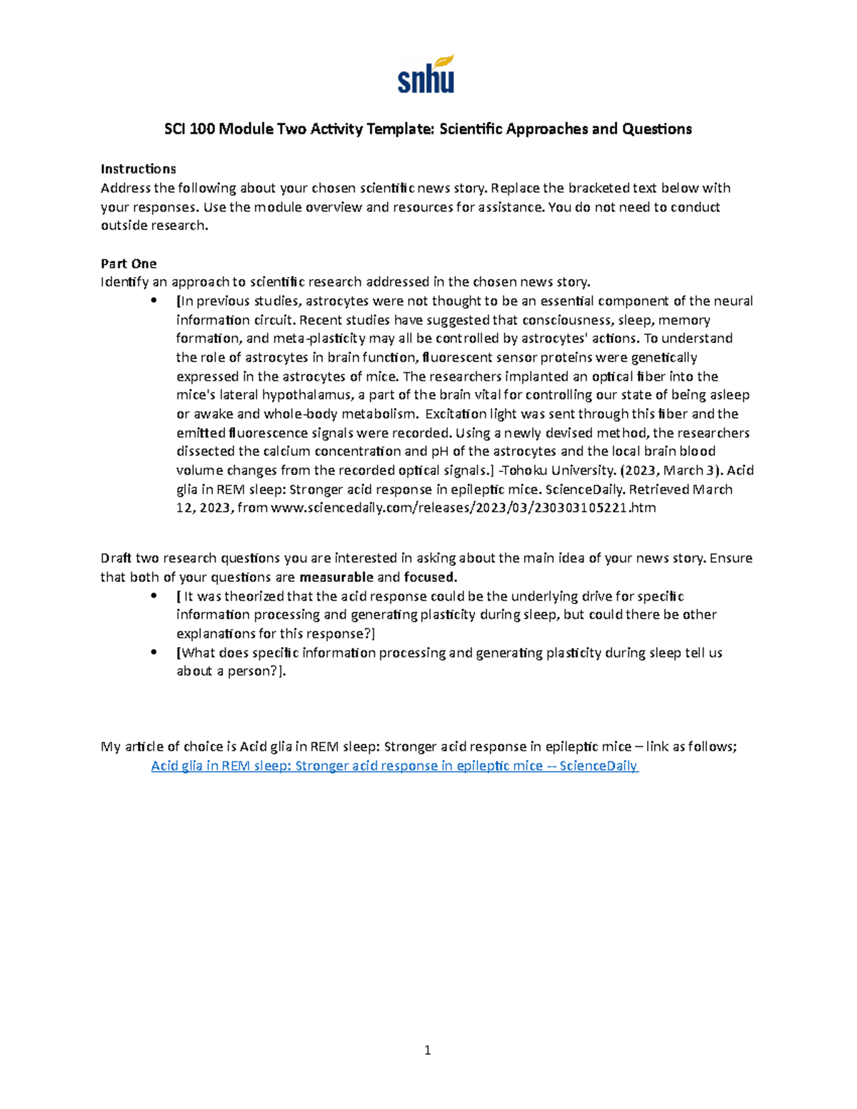 SCI 100 Module Two Activity Template - Completed - SCI 100 Module Two ...