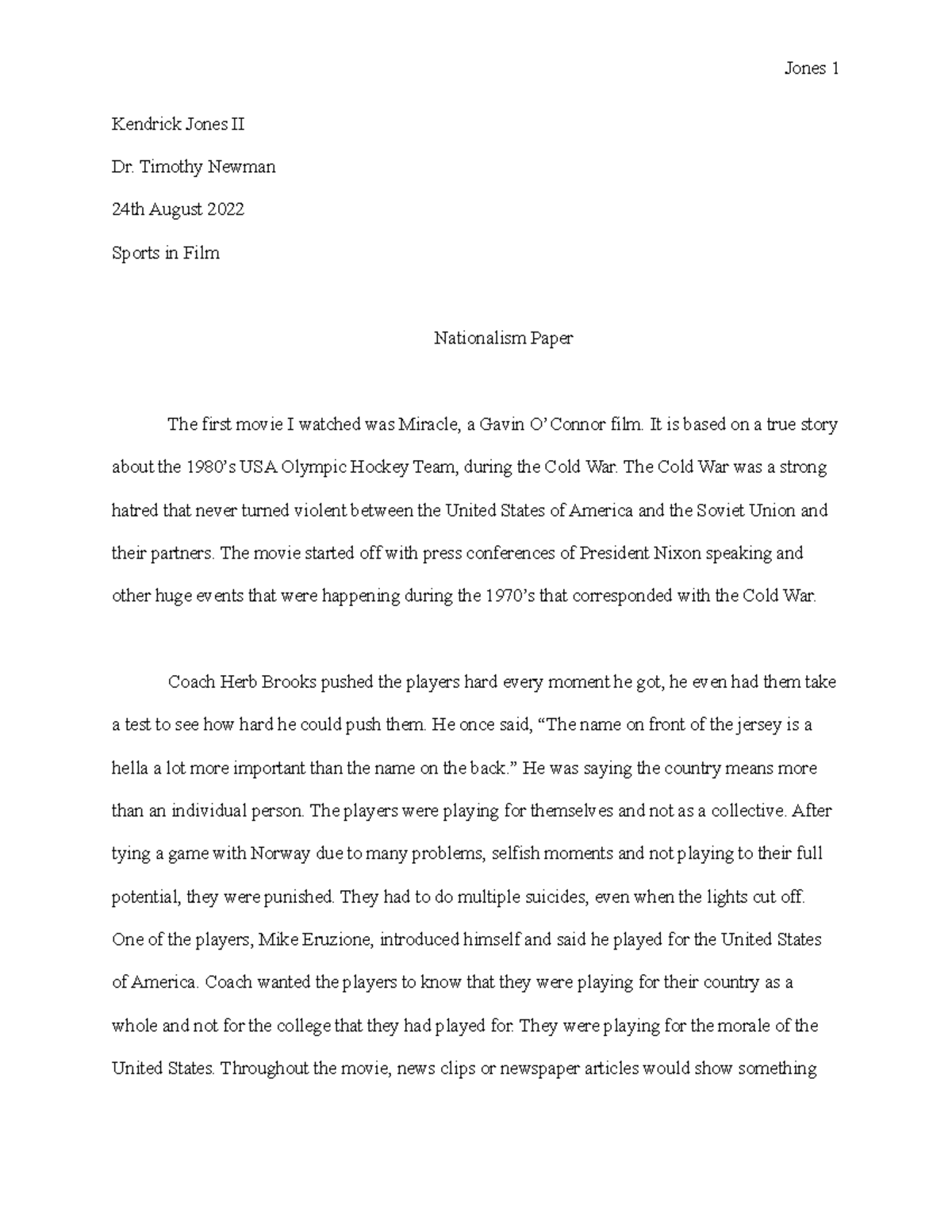 Sports In Film 1 - mmkkk - Jones 1 Kendrick Jones II Dr. Timothy Newman ...