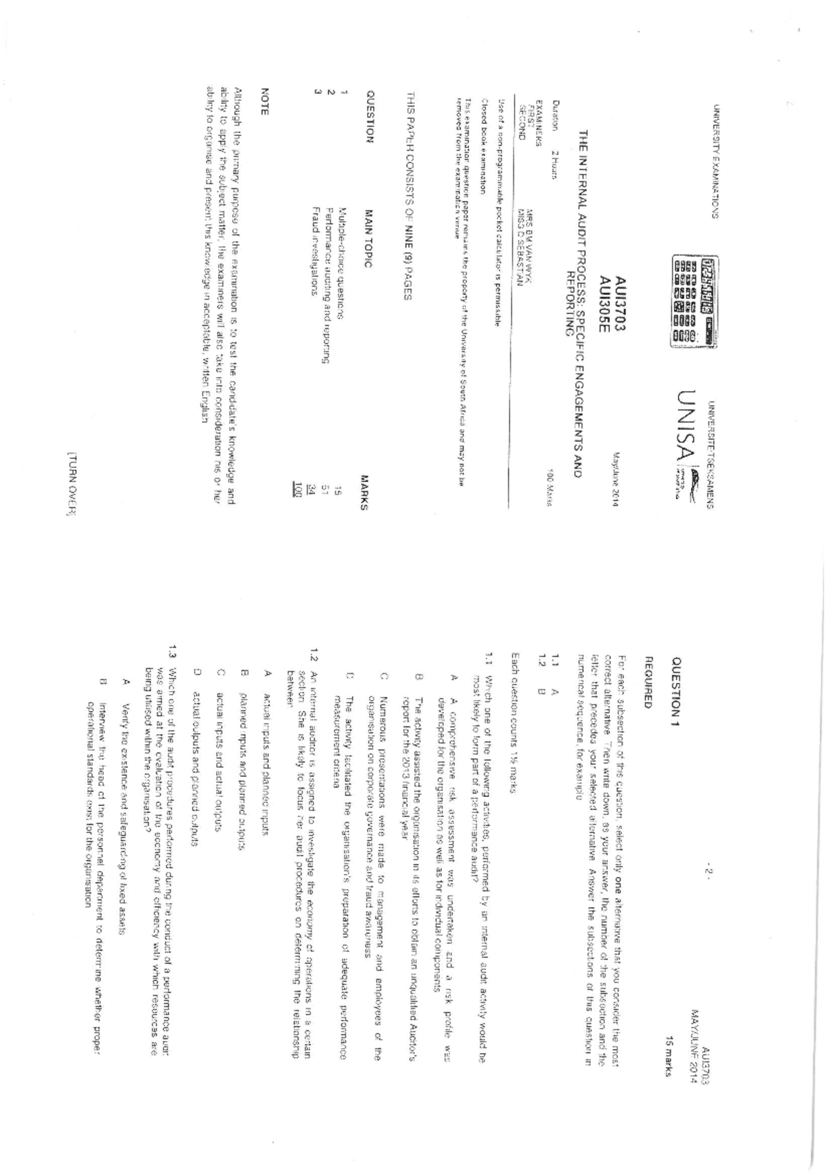 Exam October 2014, answers - AUI3703 - Studocu