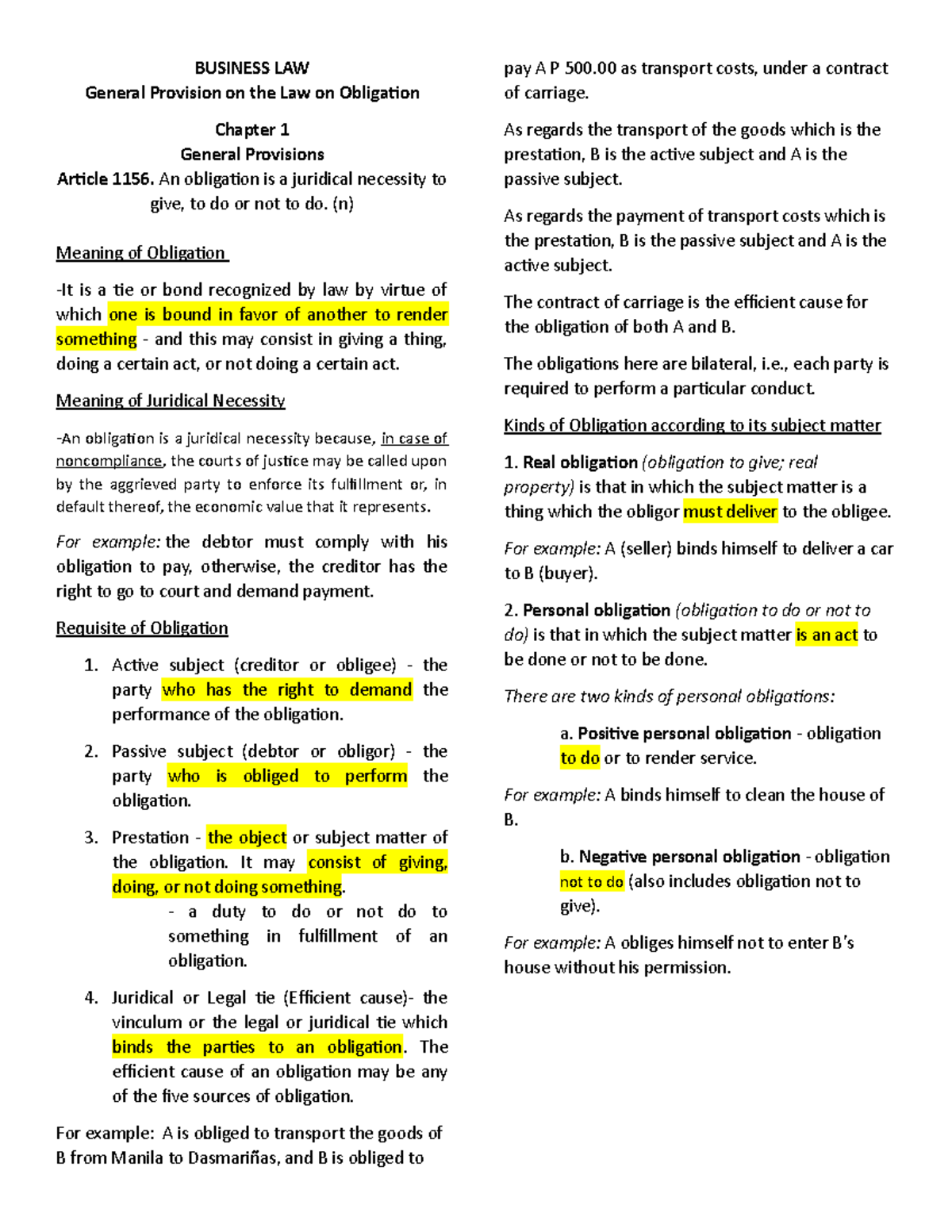 General Provisions - Oblicon - BUSINESS LAW General Provision on the ...