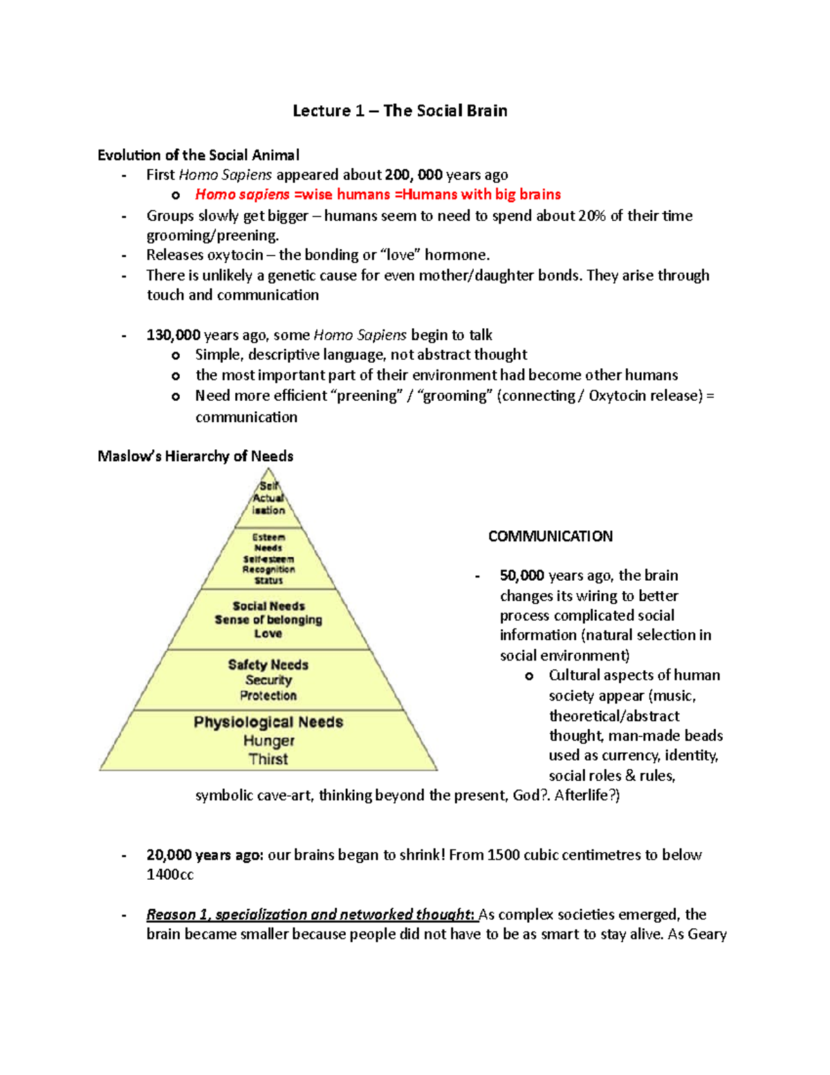 Lecture 1 - The Social Brain - Lecture 1 – The Social Brain Evolution ...