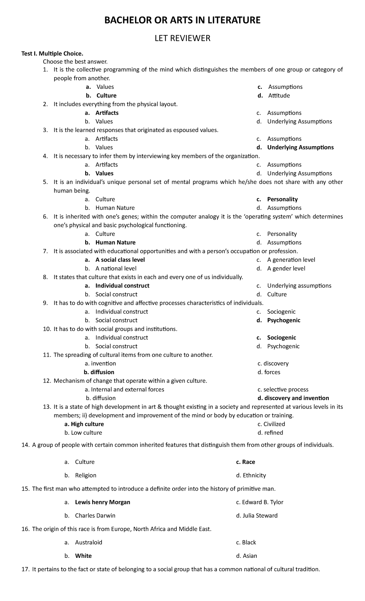 LET Reviewer for Literature Students - BACHELOR OR ARTS IN LITERATURE ...