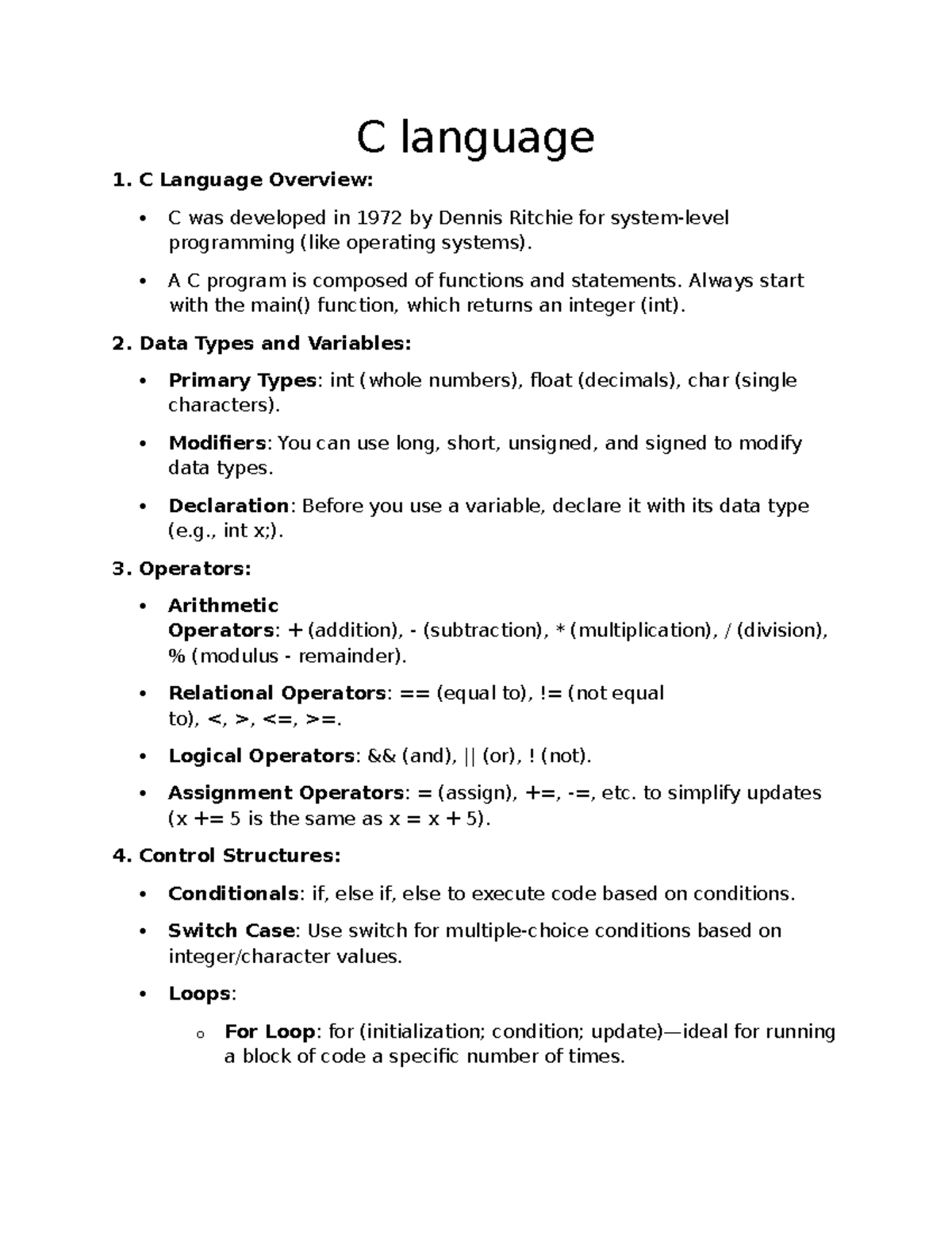 C language ppts chat summary with examples - C language 1. C Language ...