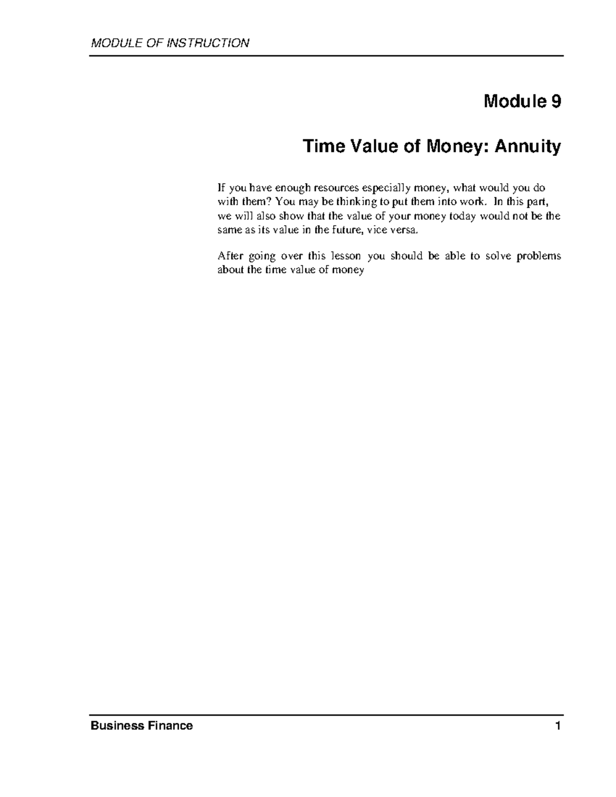 Week 013-Module Introduction to Investment I - MODULE OF INSTRUCTION ...
