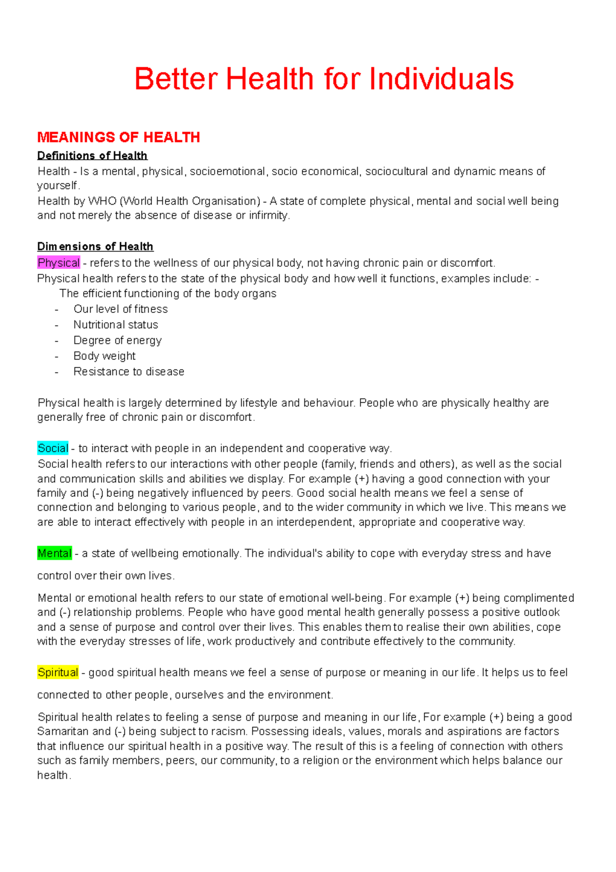 Pdhpe Preliminary Notes full course content - Better Health for ...