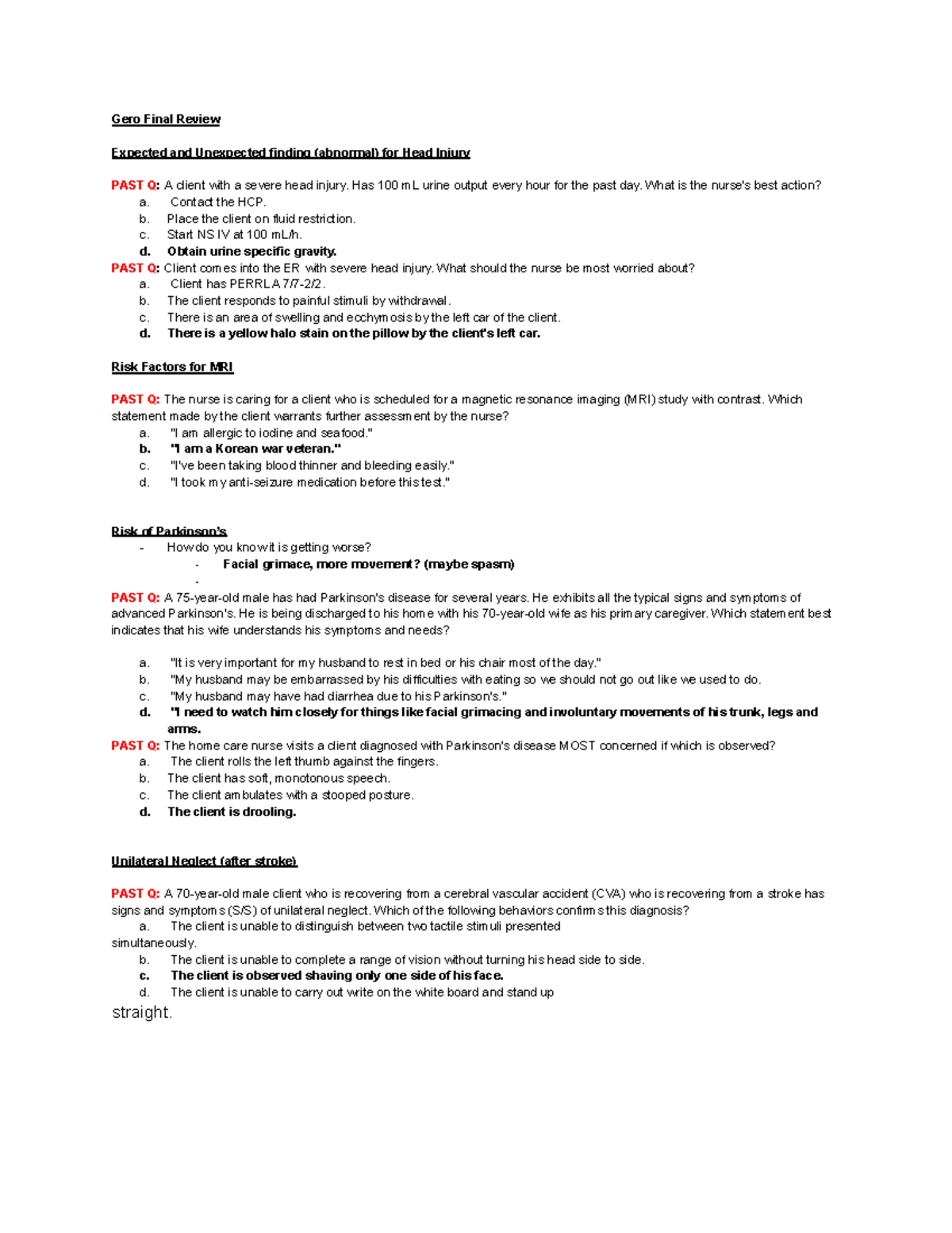Review Questions - Gero Final Review Expected and Unexpected finding ...