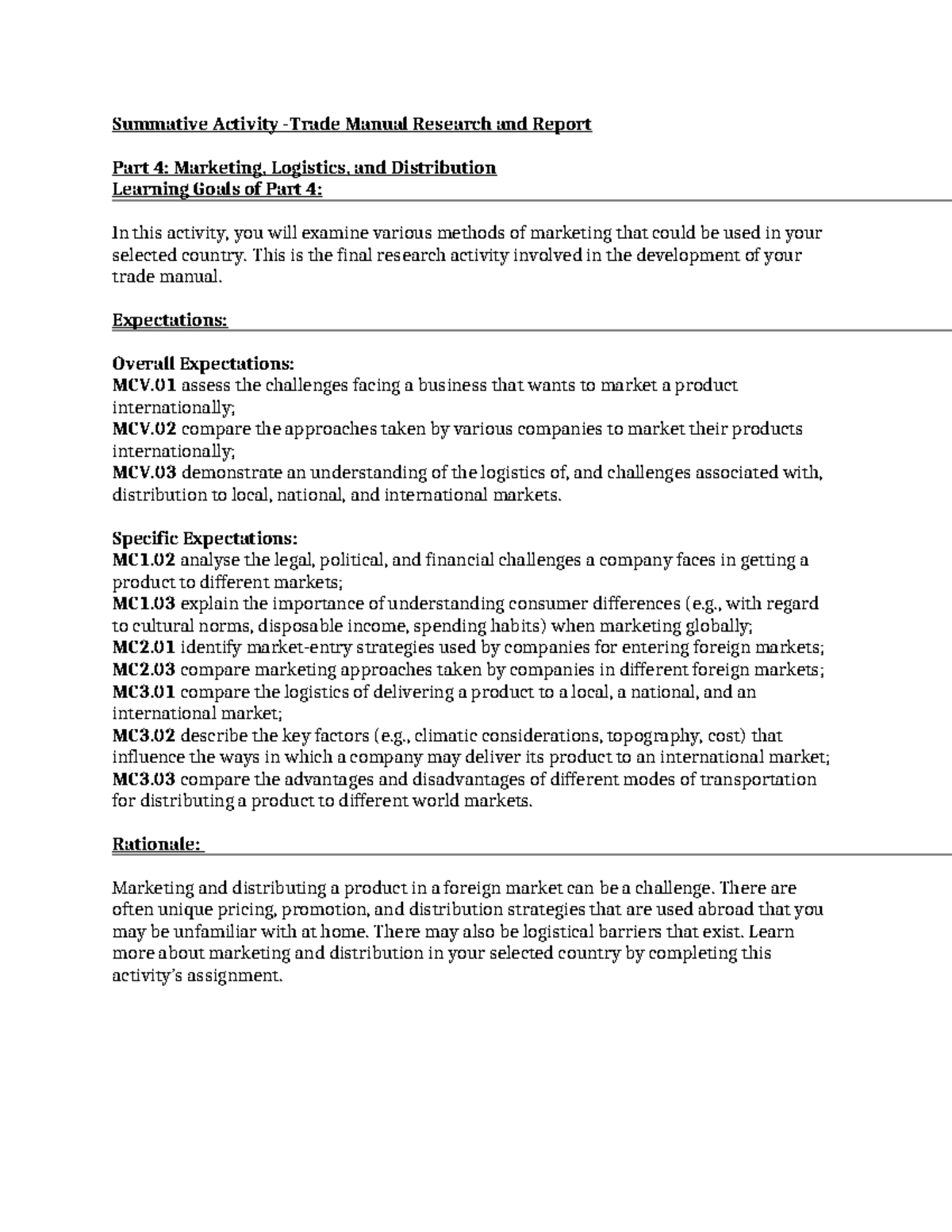 Summative Activity Part 4 - Summative Activity -Trade Manual Research ...