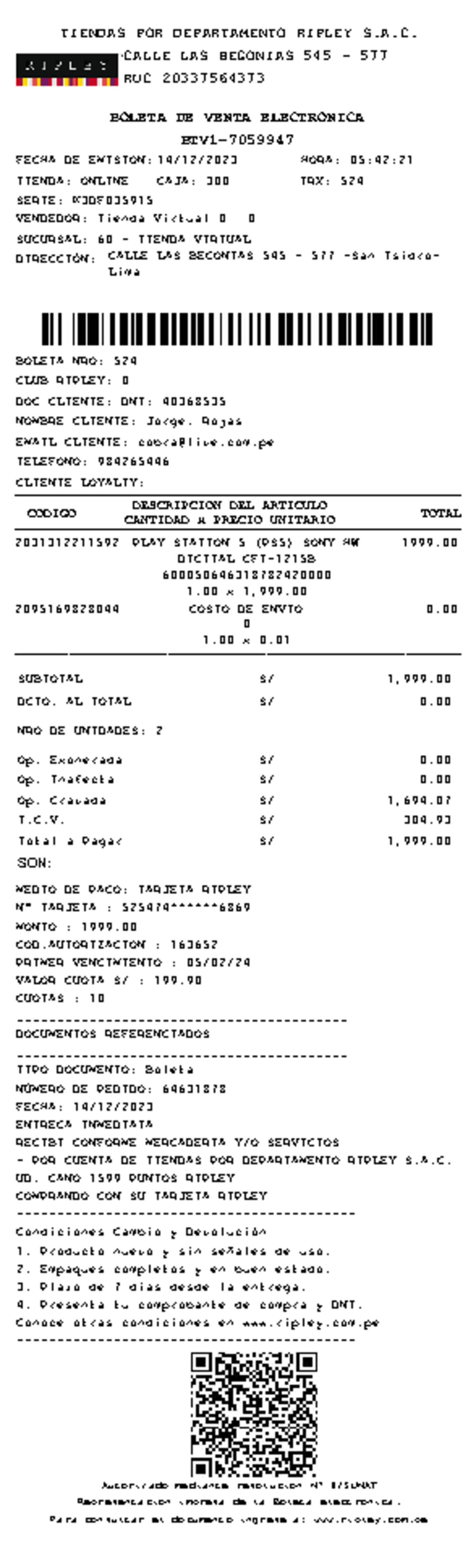 Boleta PPL 2 - hola que tal - CODIGO DESCRIPCION DEL ARTICULO TOTAL CANTIDAD x PRECIO UNITARIO ...