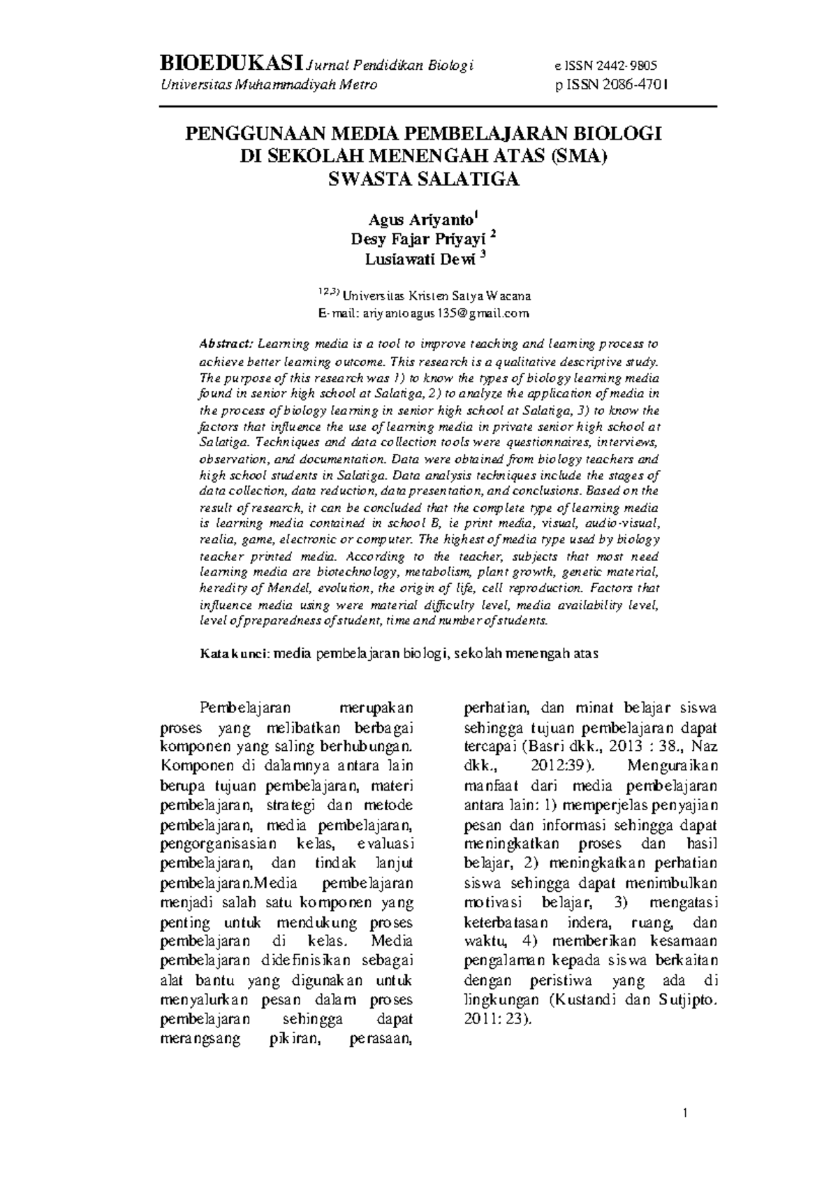 Penggunaan Media Pembelajaran Biologi DI Sekolah M - BIOEDUKASI Jurnal ...
