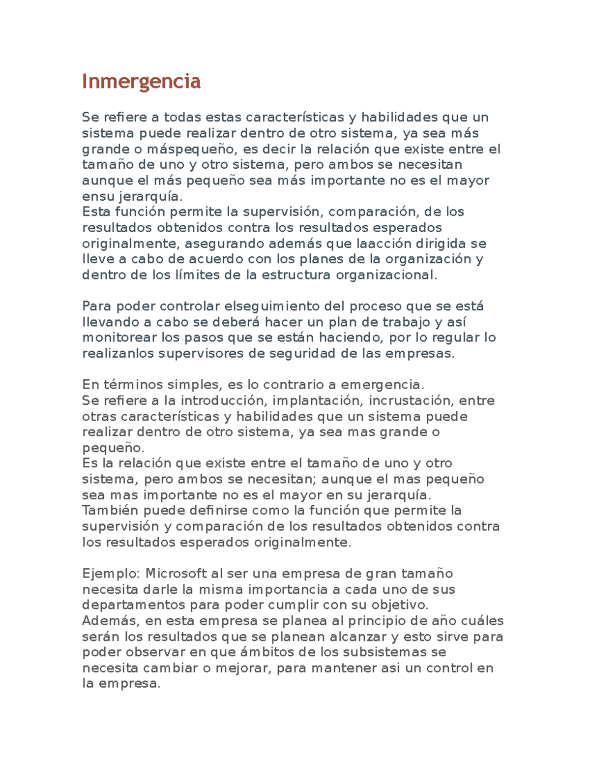 Inmergencia en el desarrollo sustentable - Inmergencia Se refiere a ...