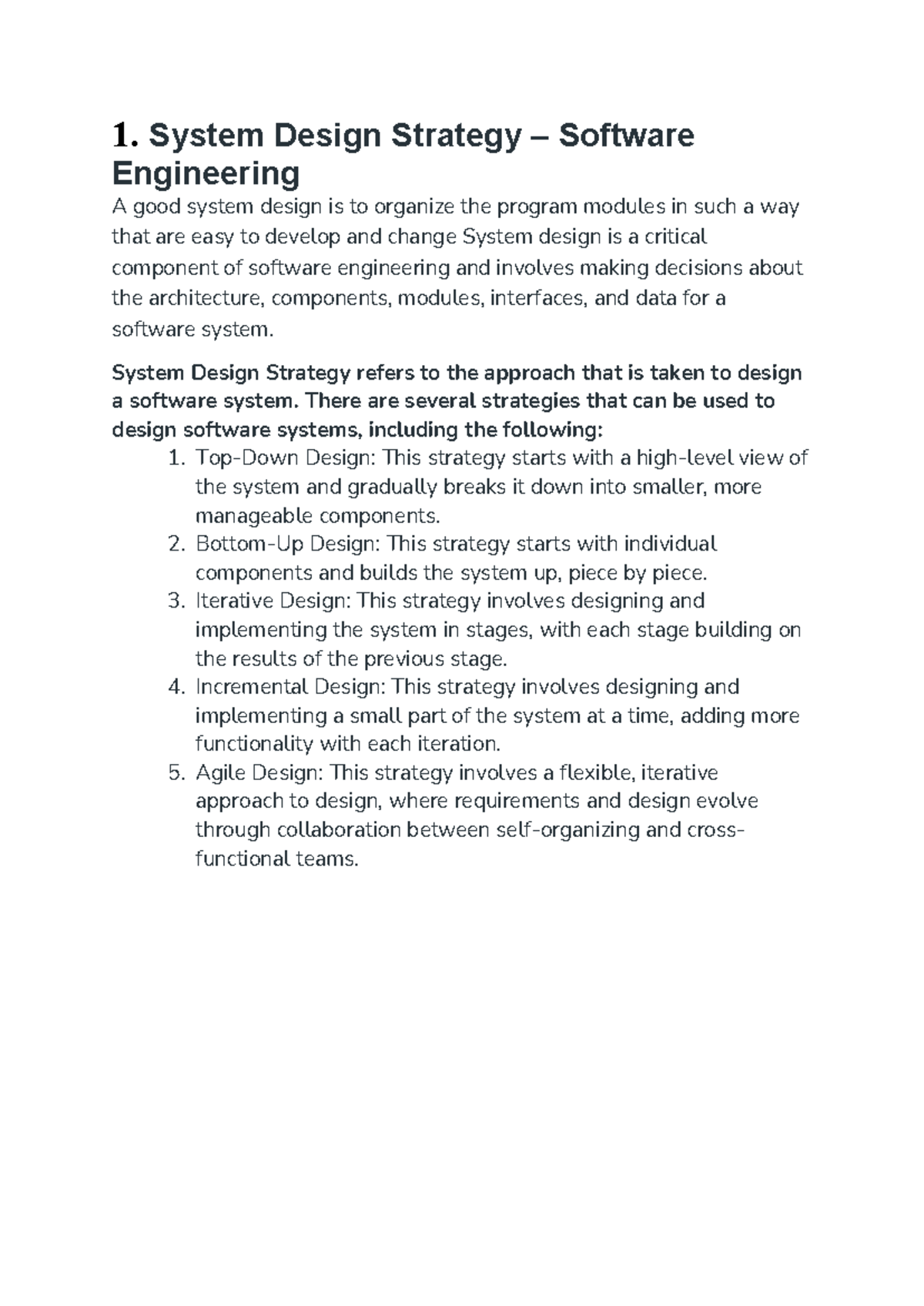 Notes SE - 1. System Design Strategy – Software Engineering A good ...