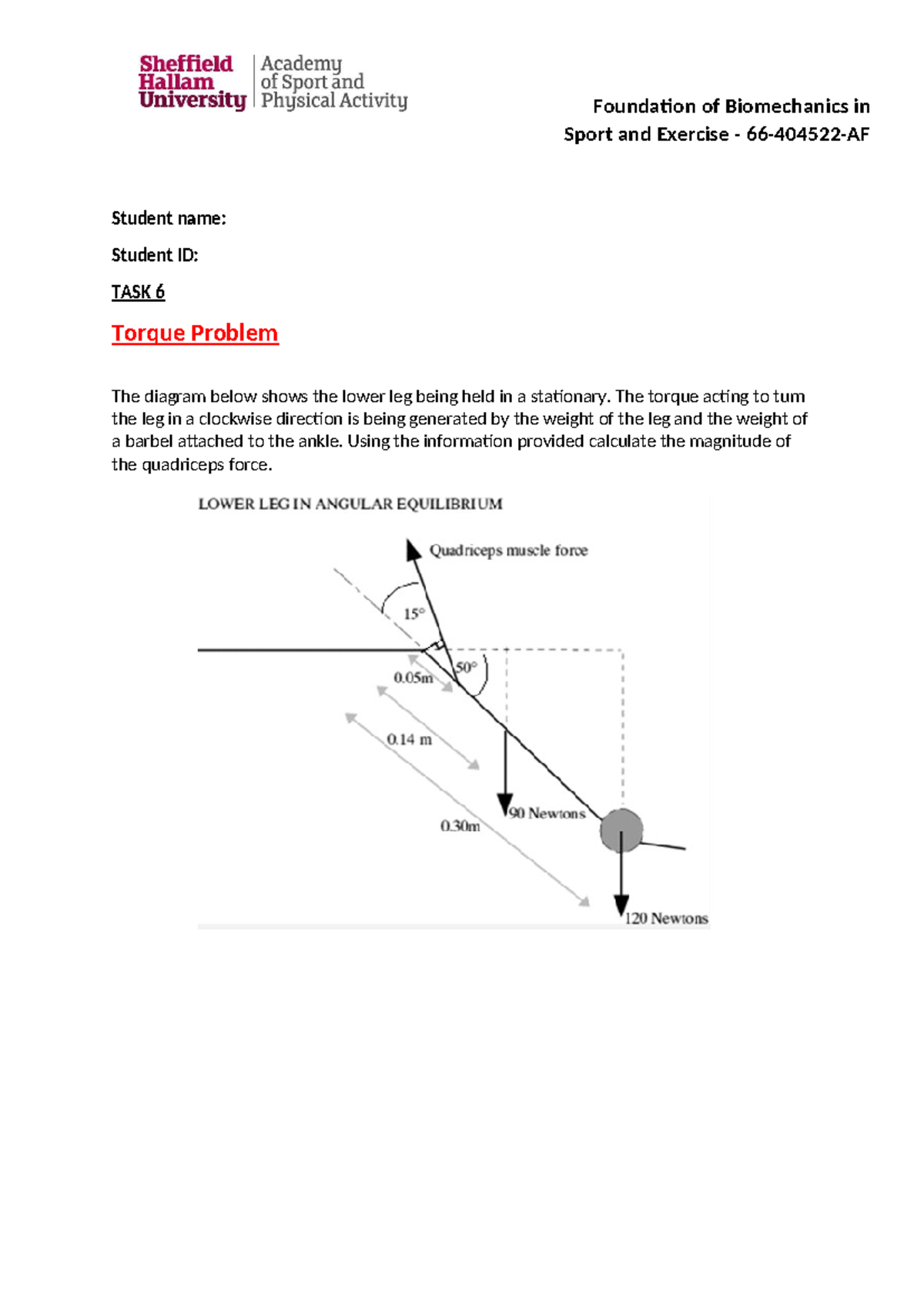 Problems Torque TASK 6 Complete - Foundation of Biomechanics in Sport ...