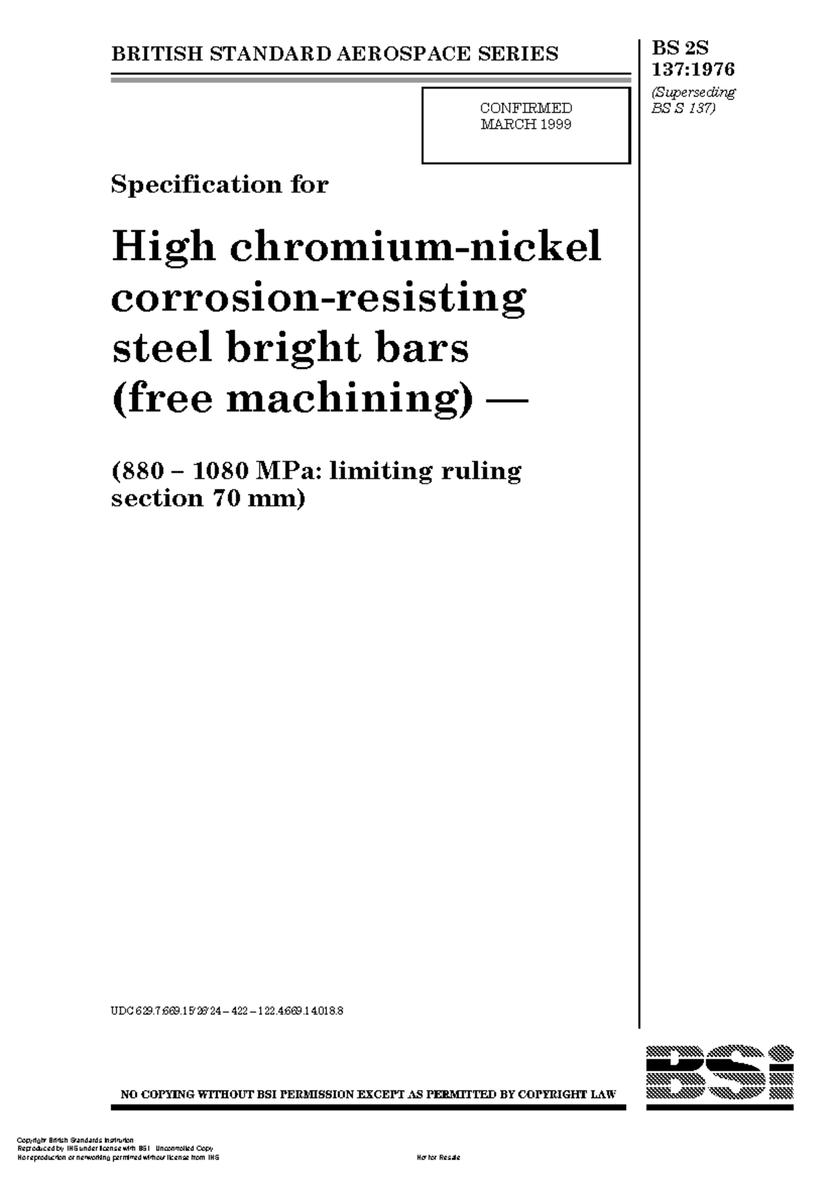 BS 00002 S 137-1976 (2000 ) - BRITISH STANDARD AEROSPACE SERIES ...