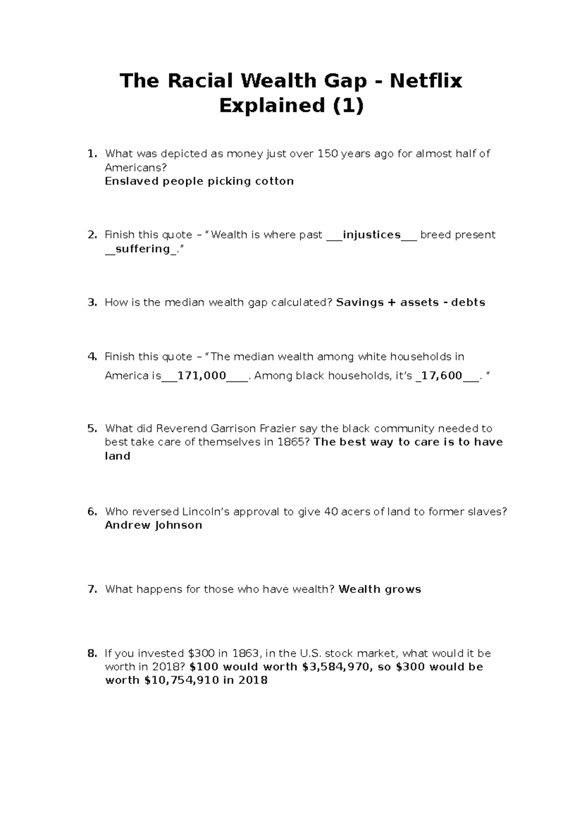 The Racial Wealth Gap assignment - The Racial Wealth Gap - Netflix ...