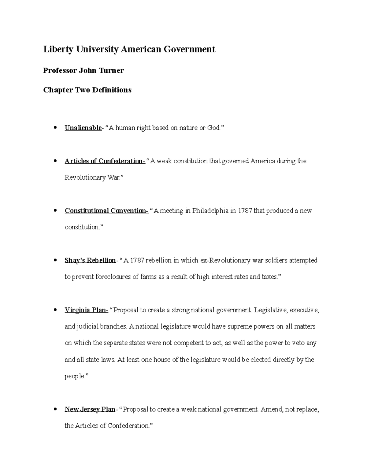 American Government Chapter Two Definitions - Liberty University ...