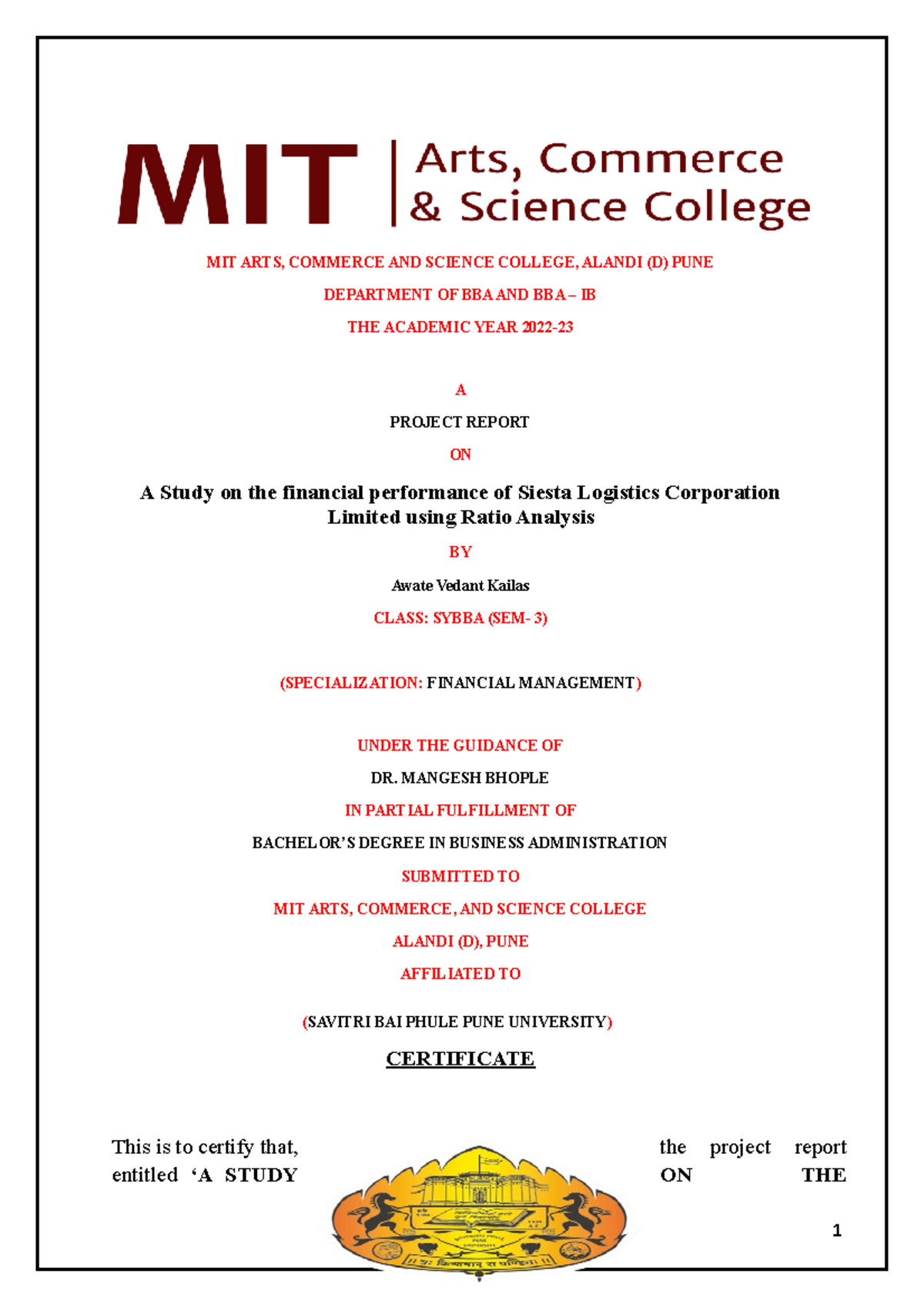 Management%20accounting%20project%201 - ####### MIT ARTS, COMMERCE AND ...