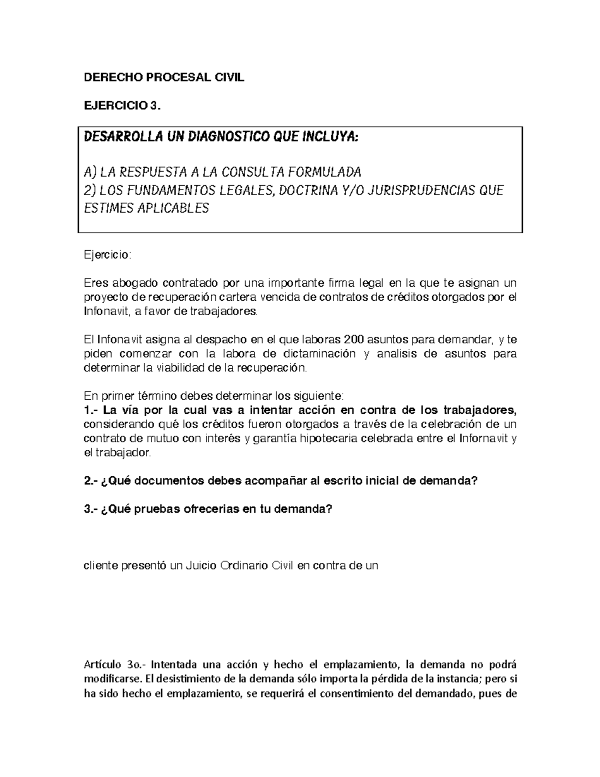 003 -CASO Practico - Actividad de derecho procesal civil - DERECHO PROCESAL CIVIL EJERCICIO 3 ...