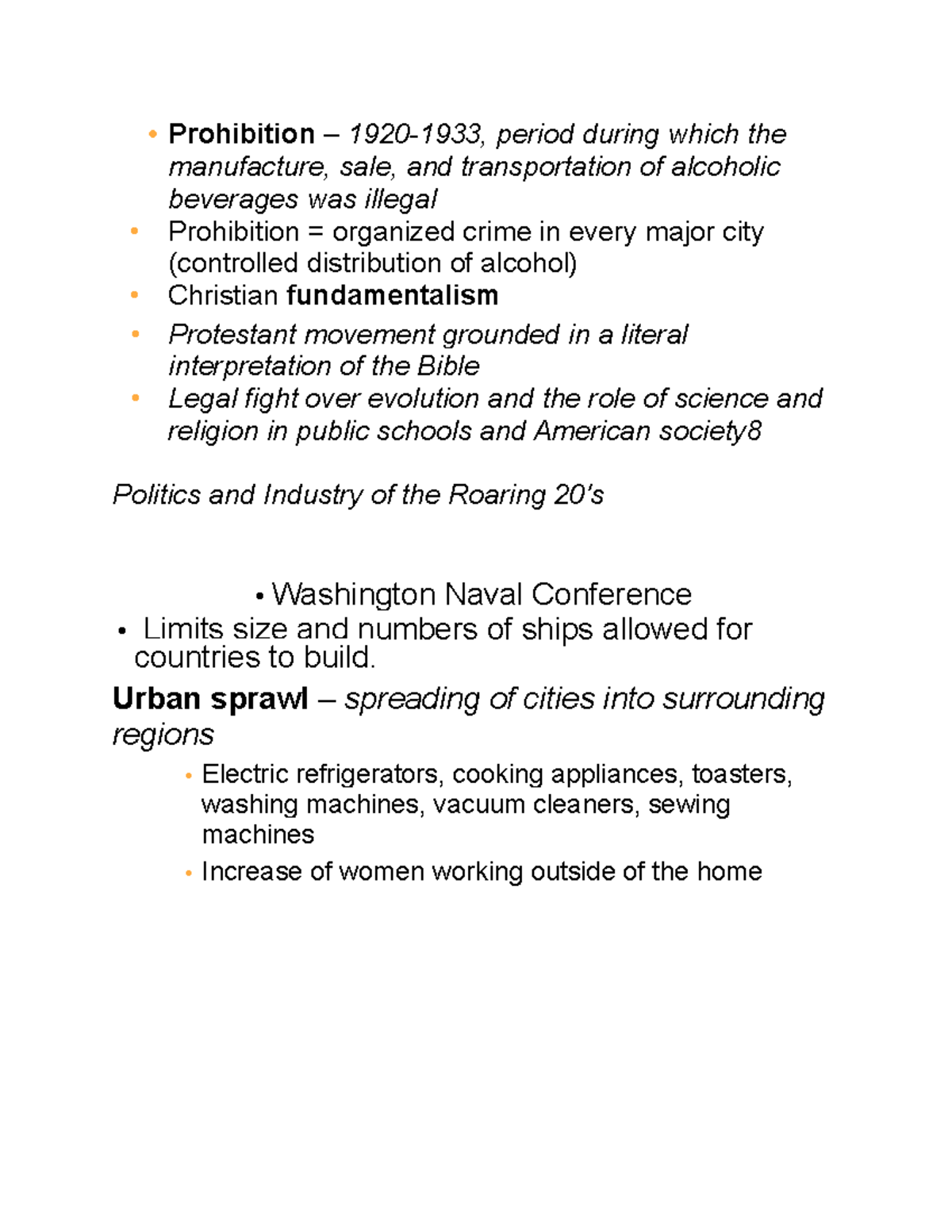 The Roaring 20s important notes - • Prohibition – 1920-1933, period ...