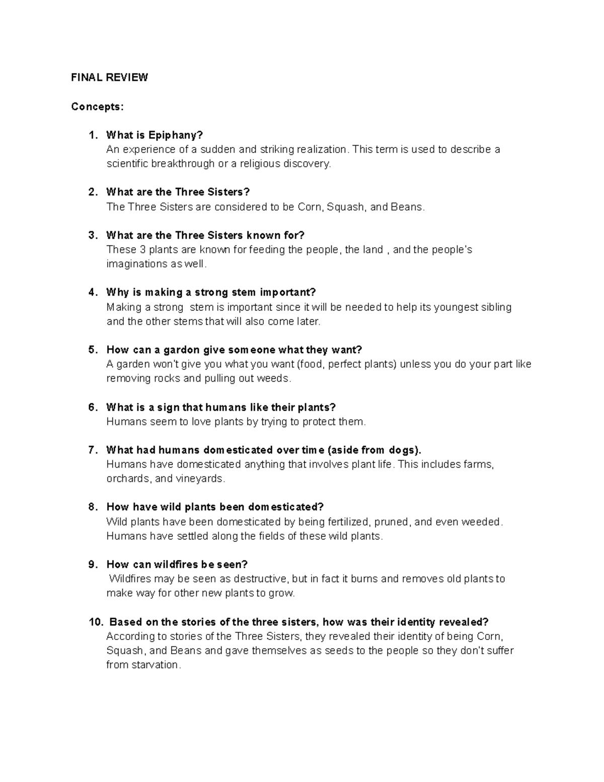 ENV Final Review 20 - FINAL REVIEW Concepts: 1. What is Epiphany? An ...
