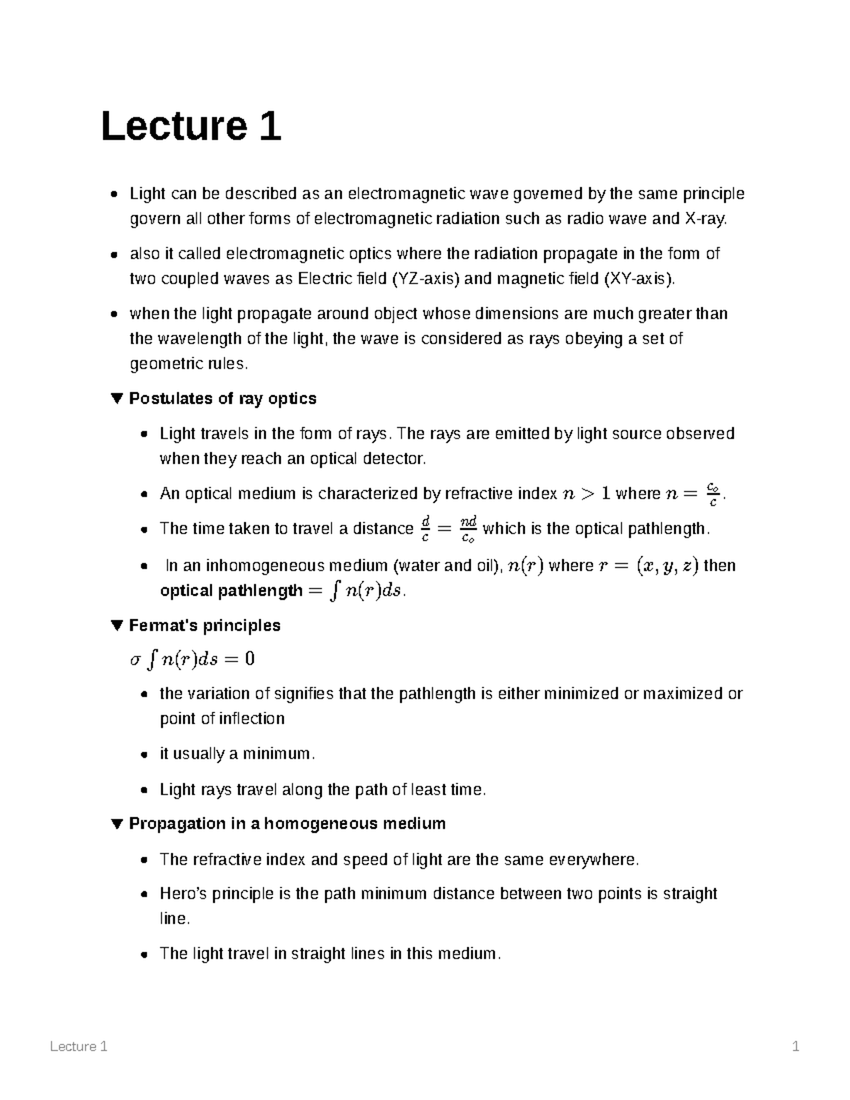 Light and modern optics lecture 1 - Lecture 1 Light can be described as an electromagnetic wave ...