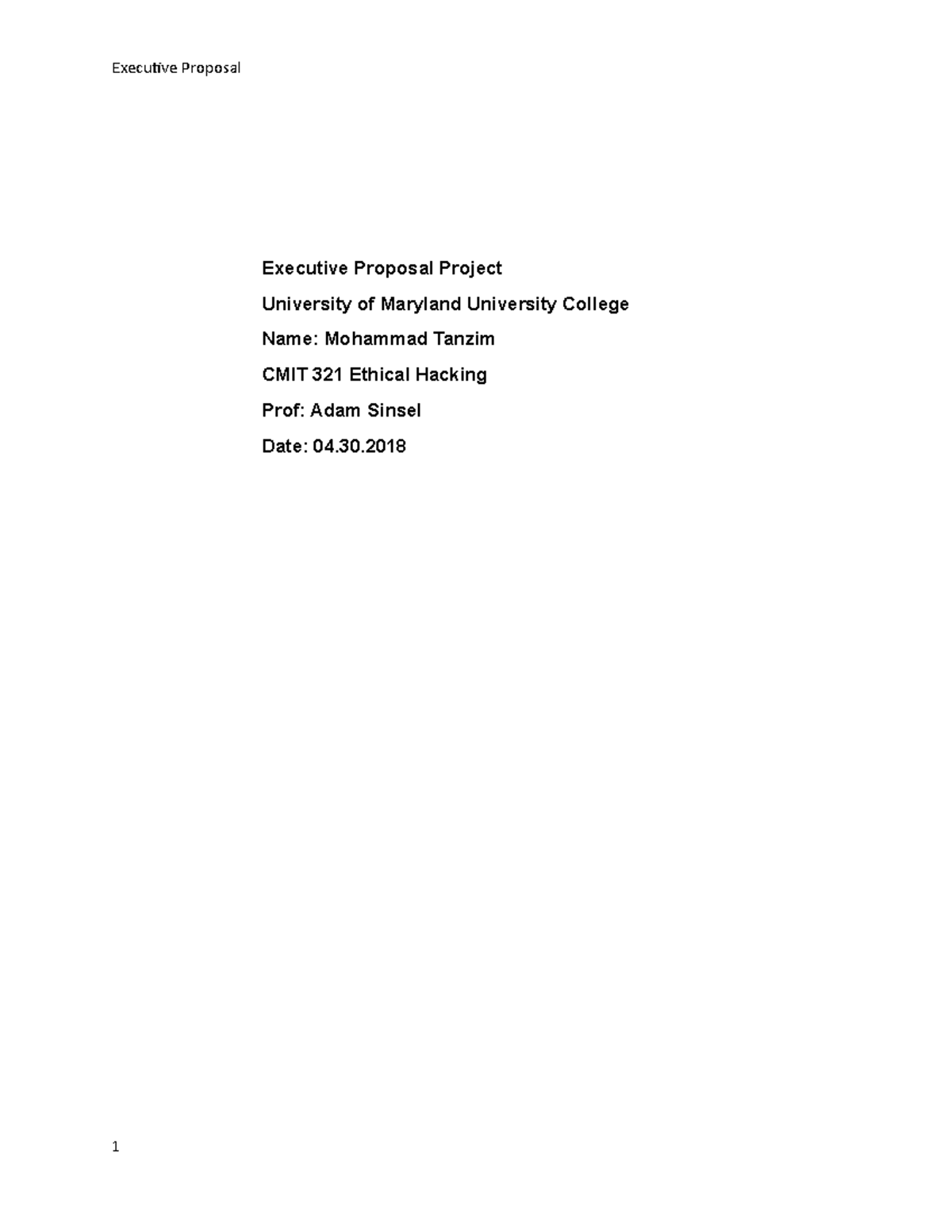 Executive Proposal - The Full And Final Assignment - Executive Proposal