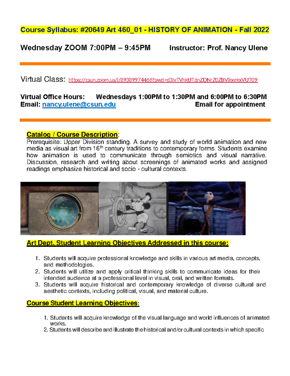 Ulene #20649 Course Syllabus Animation 460 01 Fall 2022 - Course ...