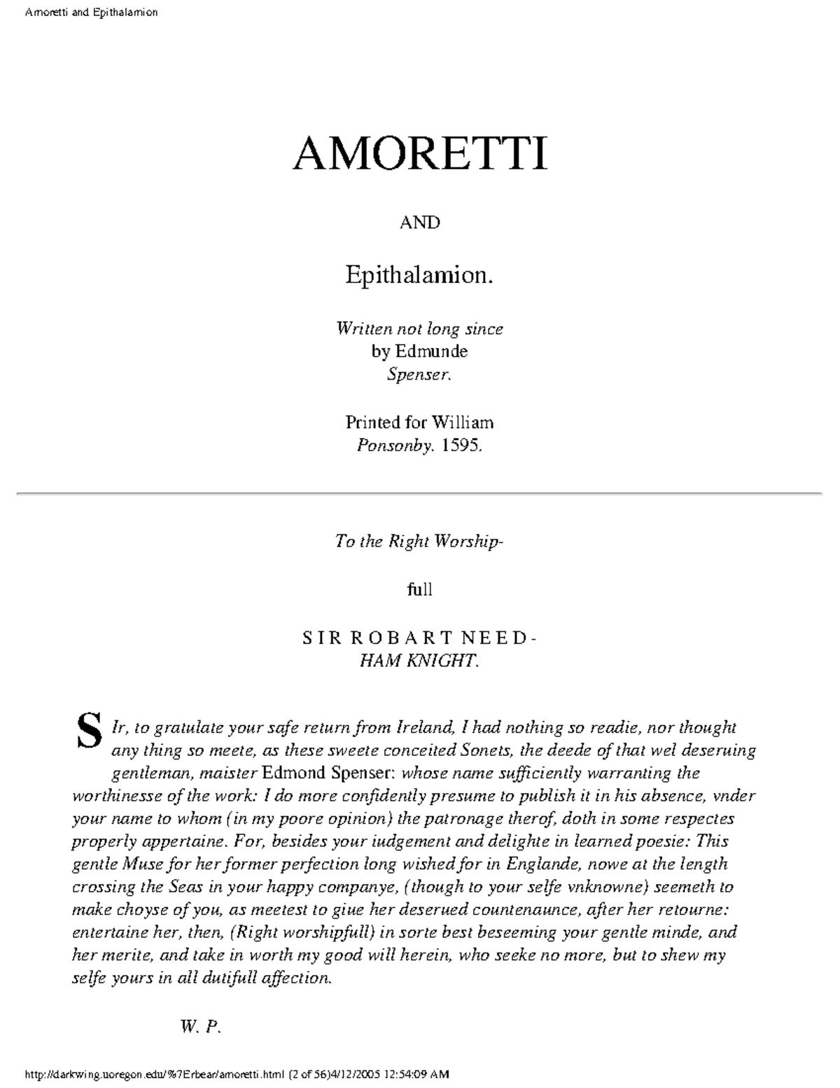 Amoretti - Coursework - AMORETTI AND Epithalamion. Written not long ...