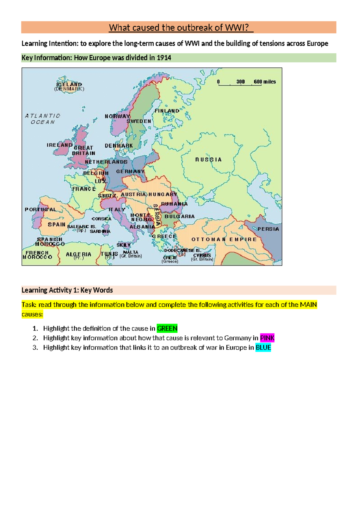 1. MAIN Causes of WWI - What caused the outbreak of WWI? Learning ...