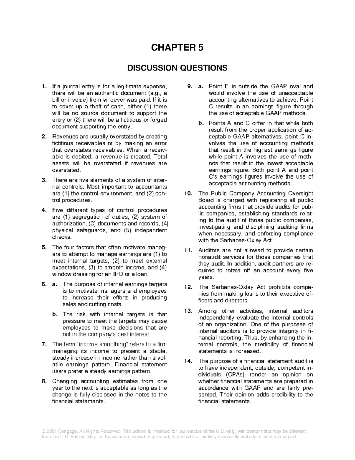 Chapter 5 - the answer for the practice - © 2021 Cengage. All Rights ...