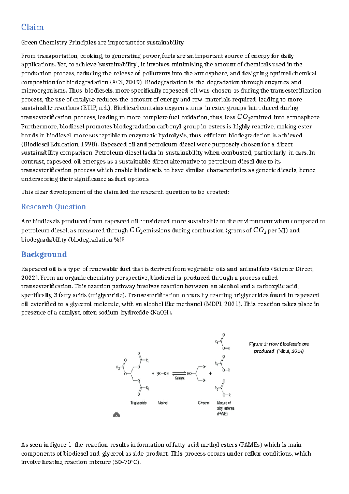 Chemistry IA3 Final - Claim Green Chemistry Principles are important ...