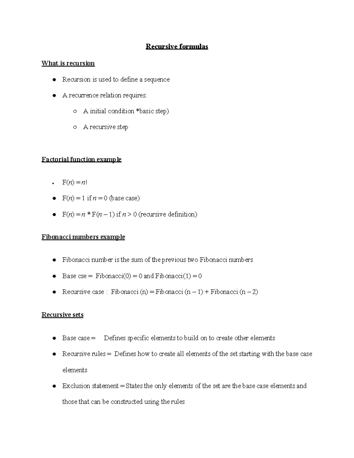 Discrecte structure recursion - Recursive formulas What is recursion ...