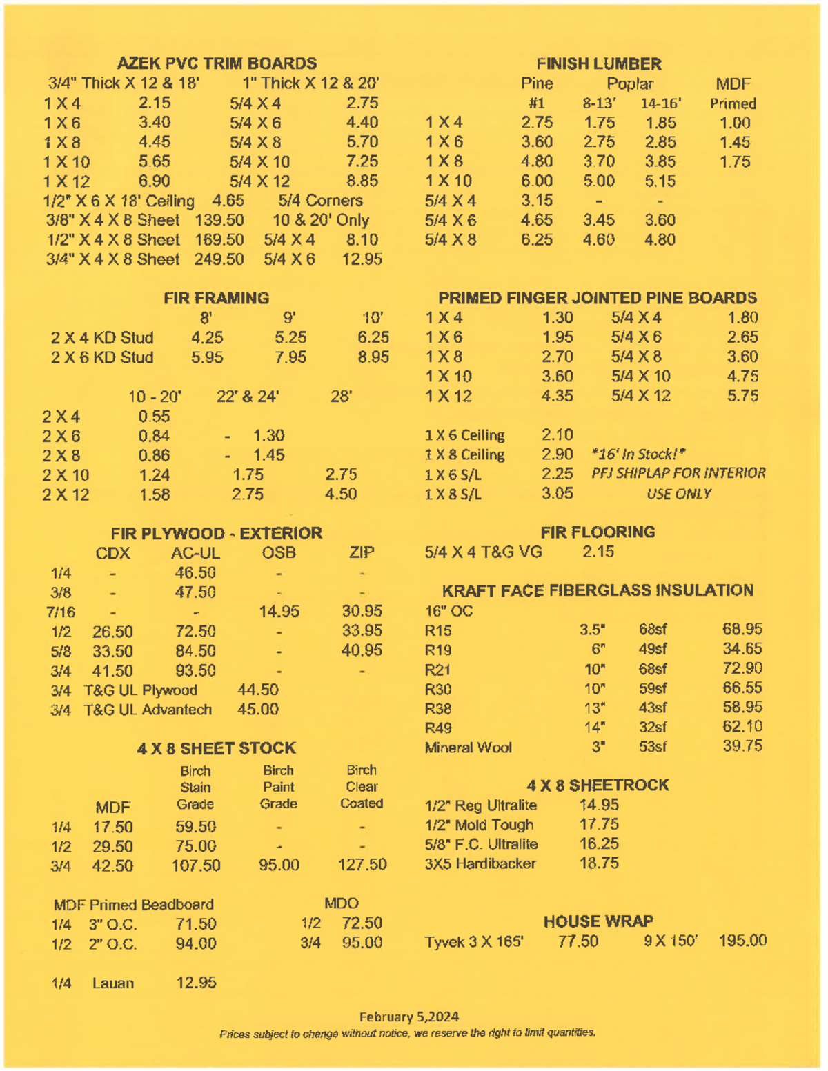 Price Sheets 272024 - Studocu