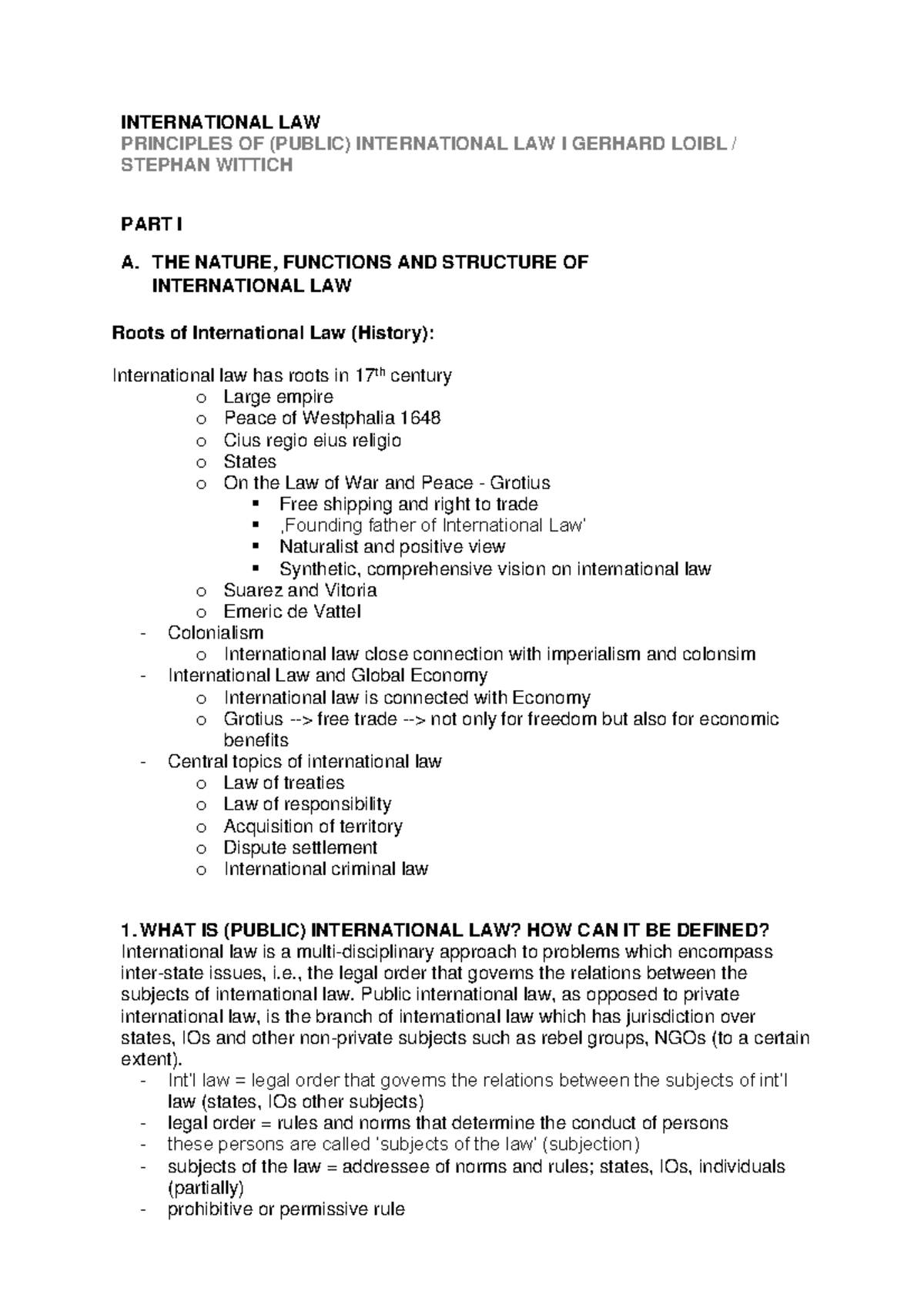 (Public) International Law Summary 2020 - INTERNATIONAL LAW PRINCIPLES ...