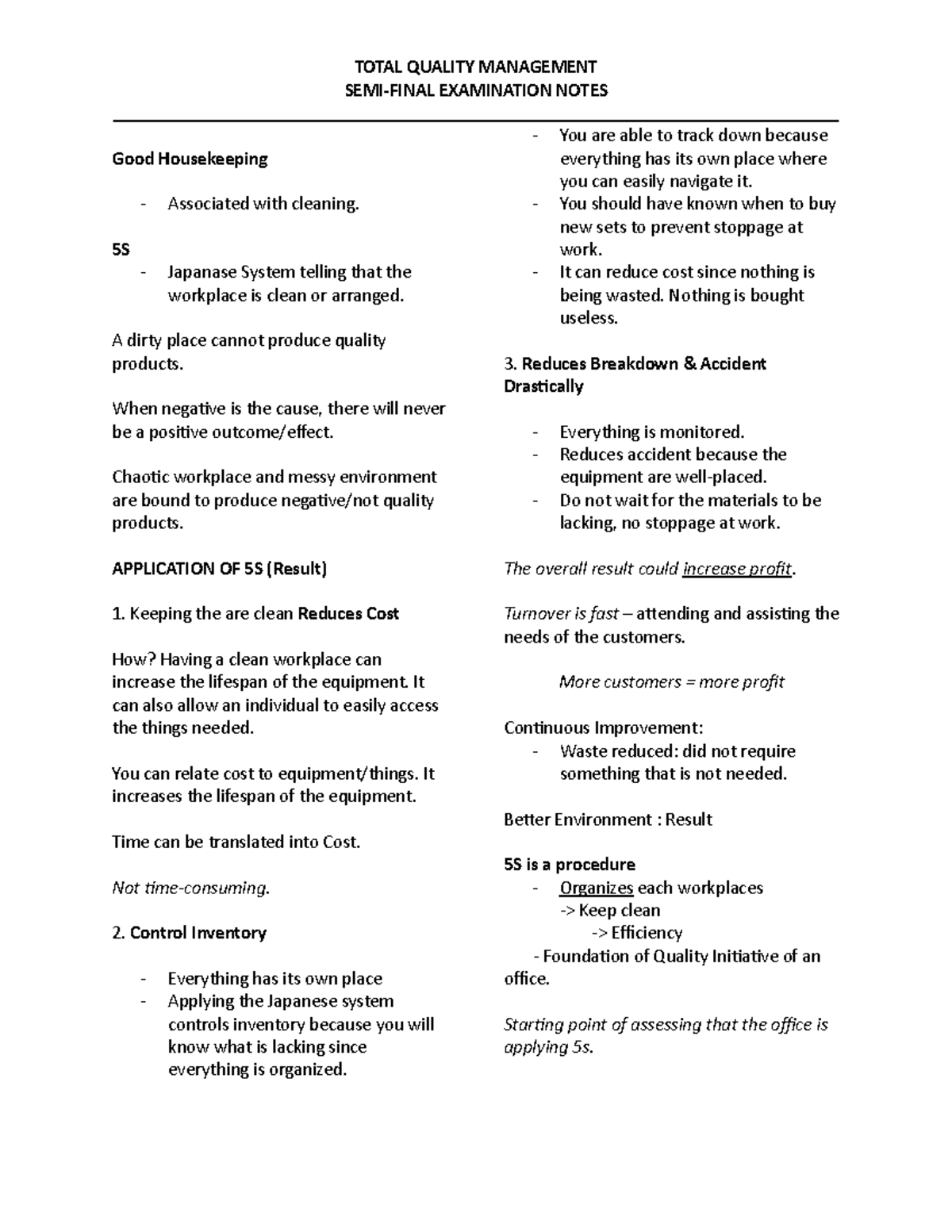 TQM SF Learning Material - SEMI-FINAL EXAMINATION NOTES - Studocu