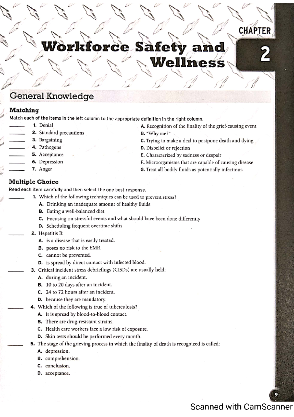 EMR Ch2 Worksheet - CHAPTER Workforce Safety and 11 2 Wellness General ...