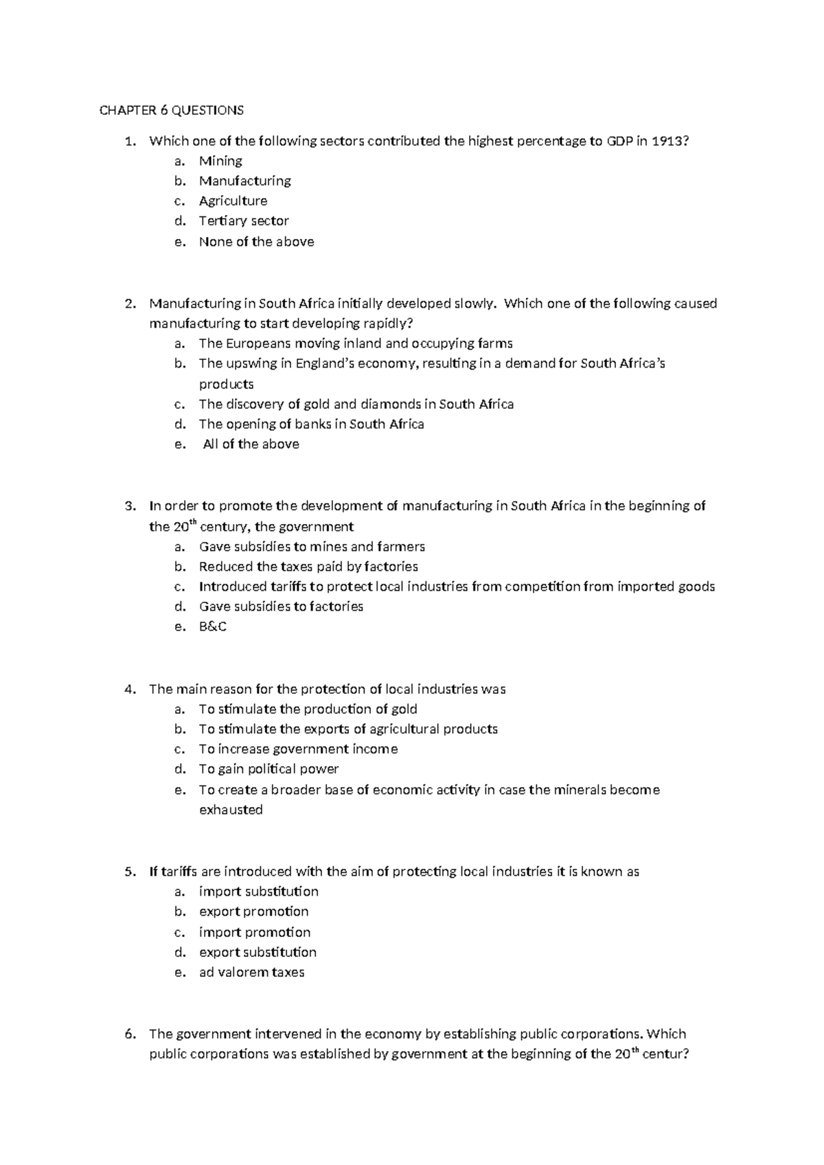 Questions Chapter 6 - hepls studying - CHAPTER 6 QUESTIONS Which one of the following sectors ...