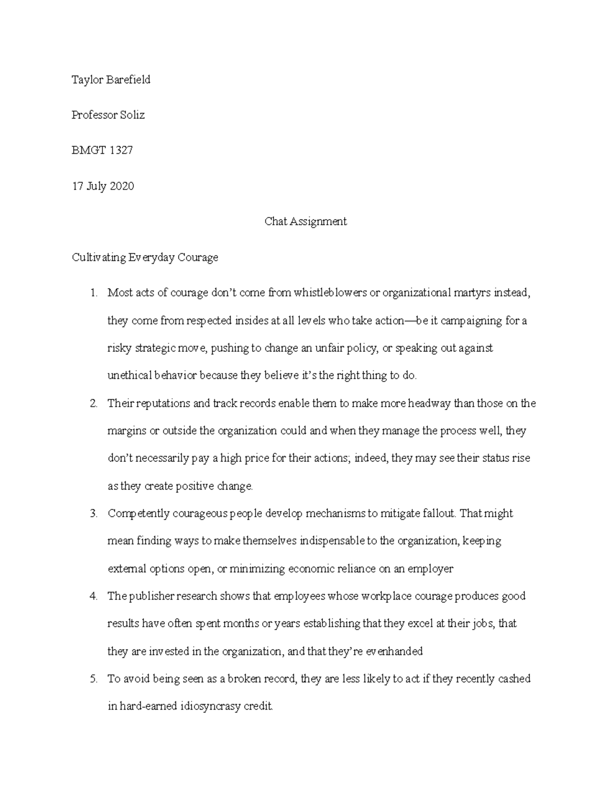 Chat Assignment - Ruby - Taylor Barefield Professor Soliz BMGT 1327 17 ...