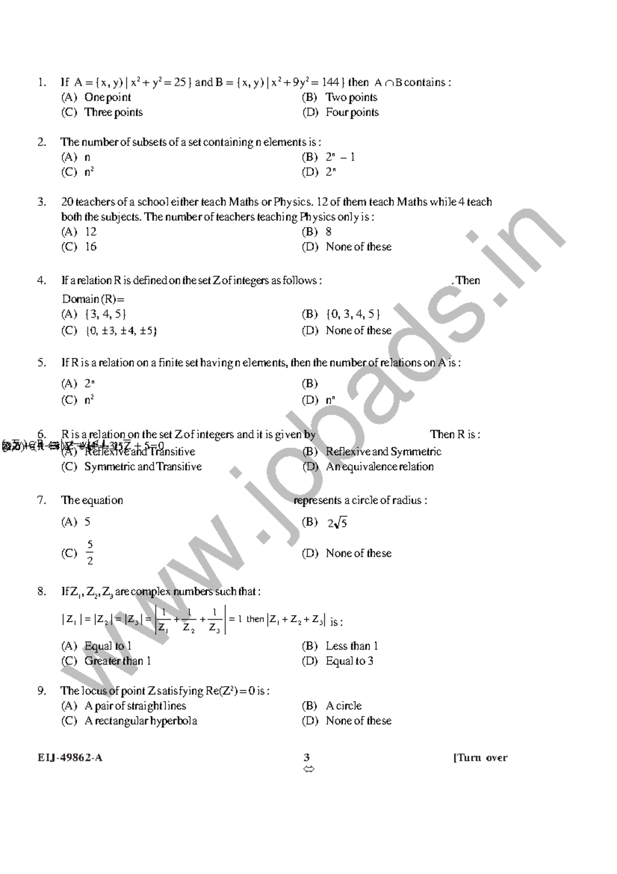 Mathematics 1 - Building engineering aptitude questions - EIJ-49862-A 3 ...