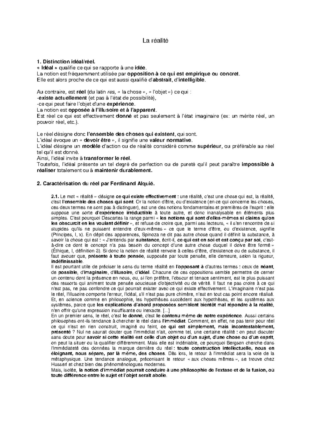 4. La réalité - Cours de philosophie sur la réalité - La réalité 1 ...