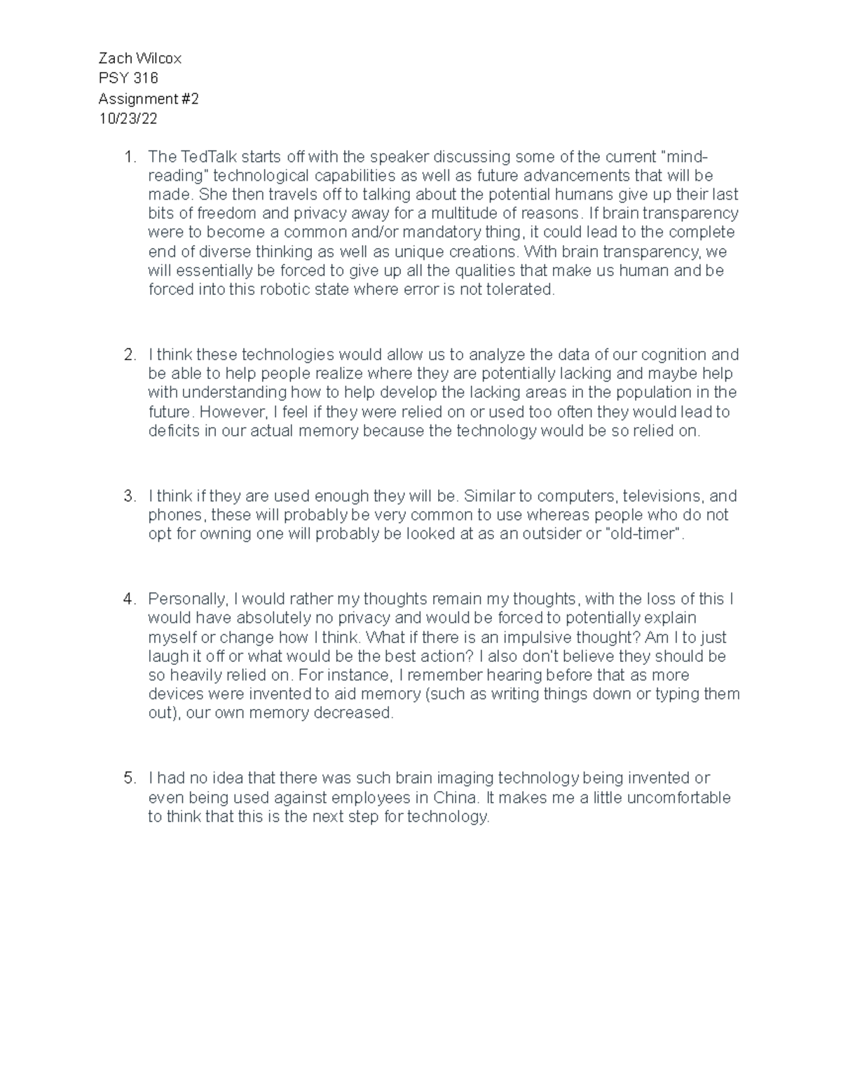 PSY 316 #2 10 23 - an analysis of the ted talk and a full discussion ...