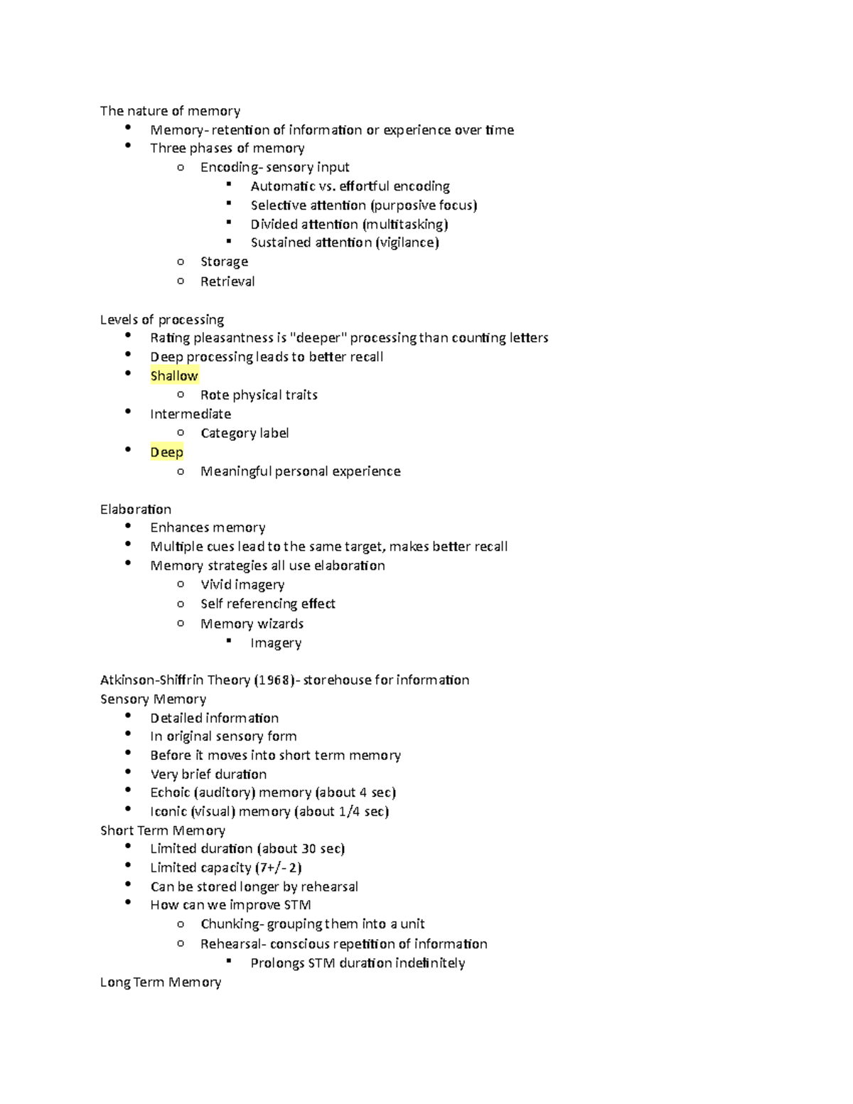 Memory - Aaron Leedy - The nature of memory Memory- retention of ...