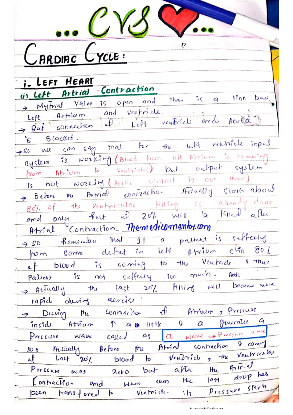 Cardiac Cycle - CVS Notes - CVS CARDIAC CYCLE: P i. LEFT HEART (i) Left ...