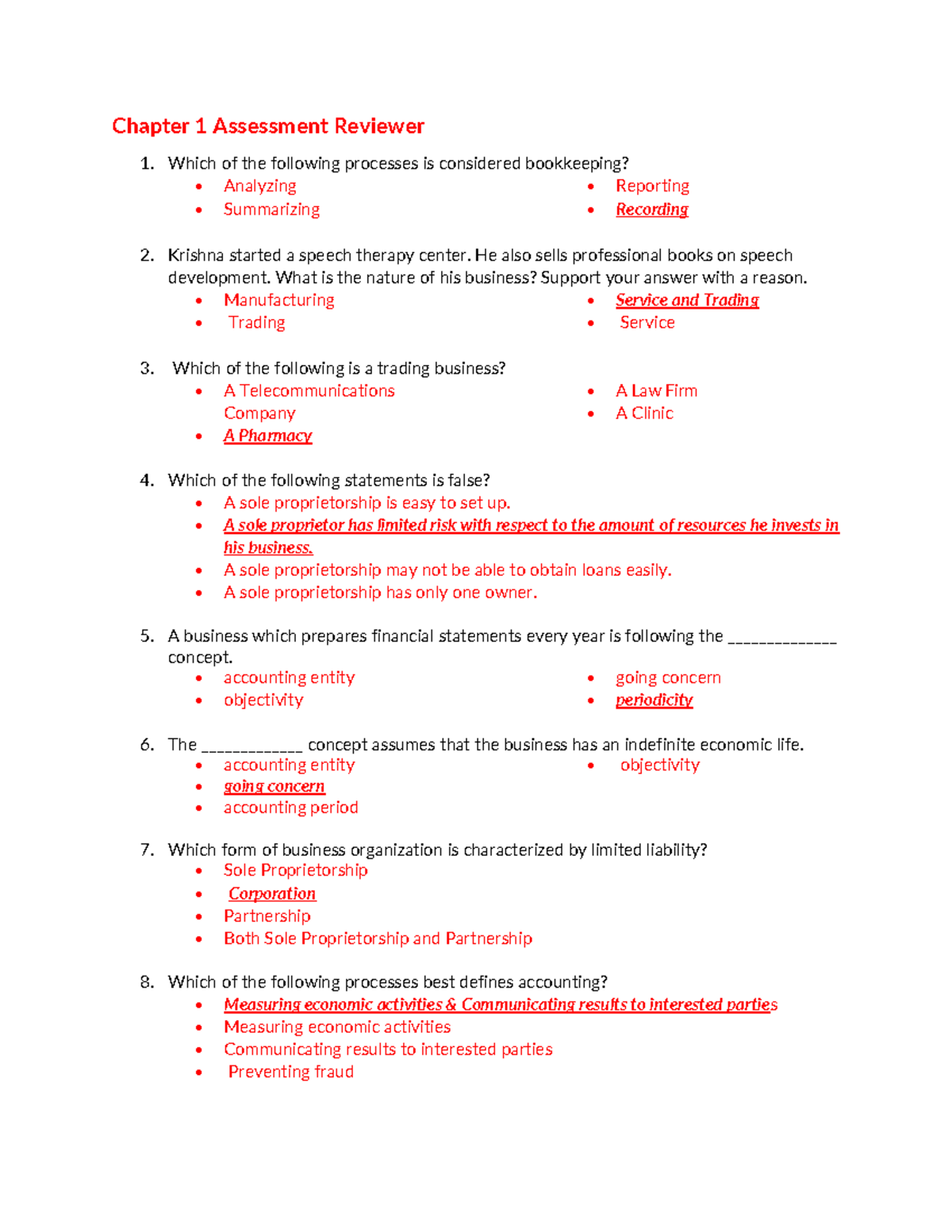 Reviewer - Chapter 1 Assessment Reviewer 1. Which of the following ...
